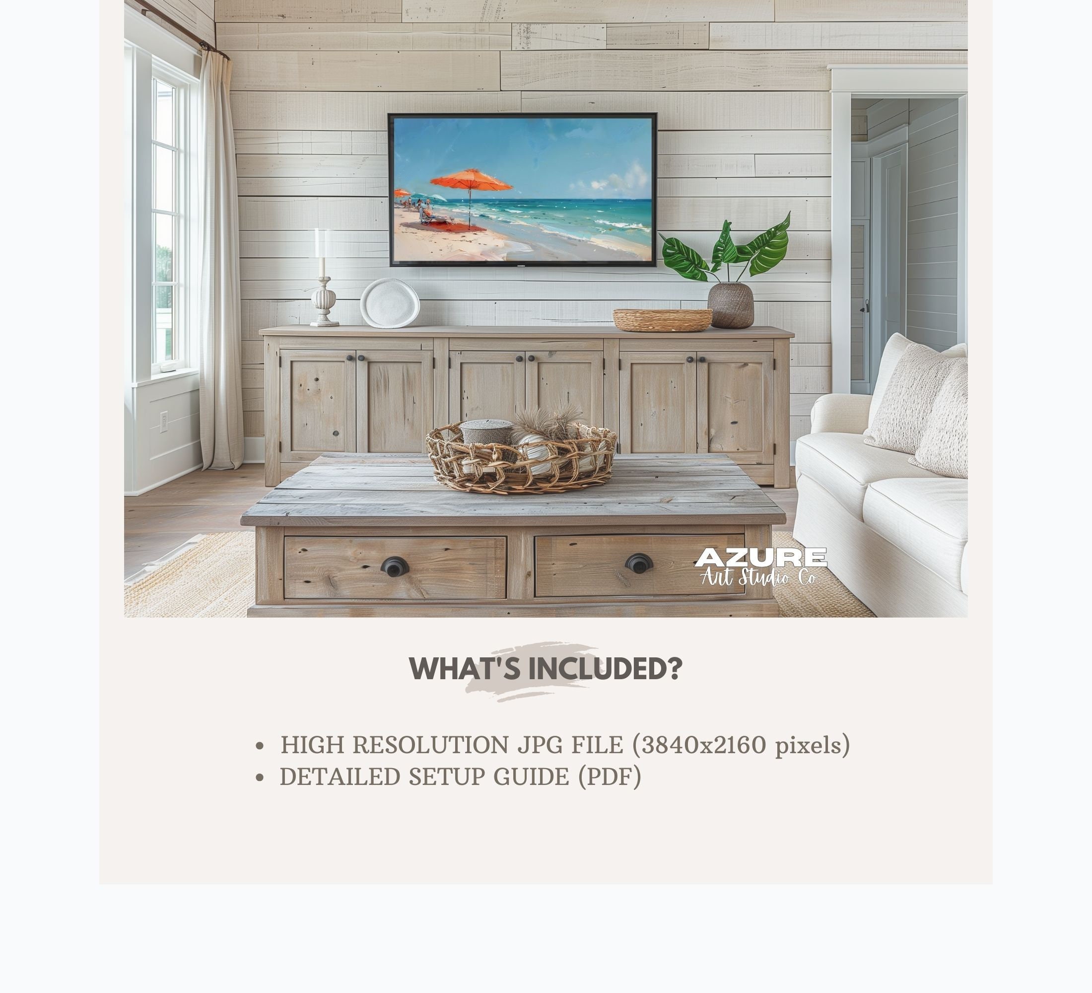 Ocean Beach Frame TV Art, Seascape Painting Instant Digital Download ...