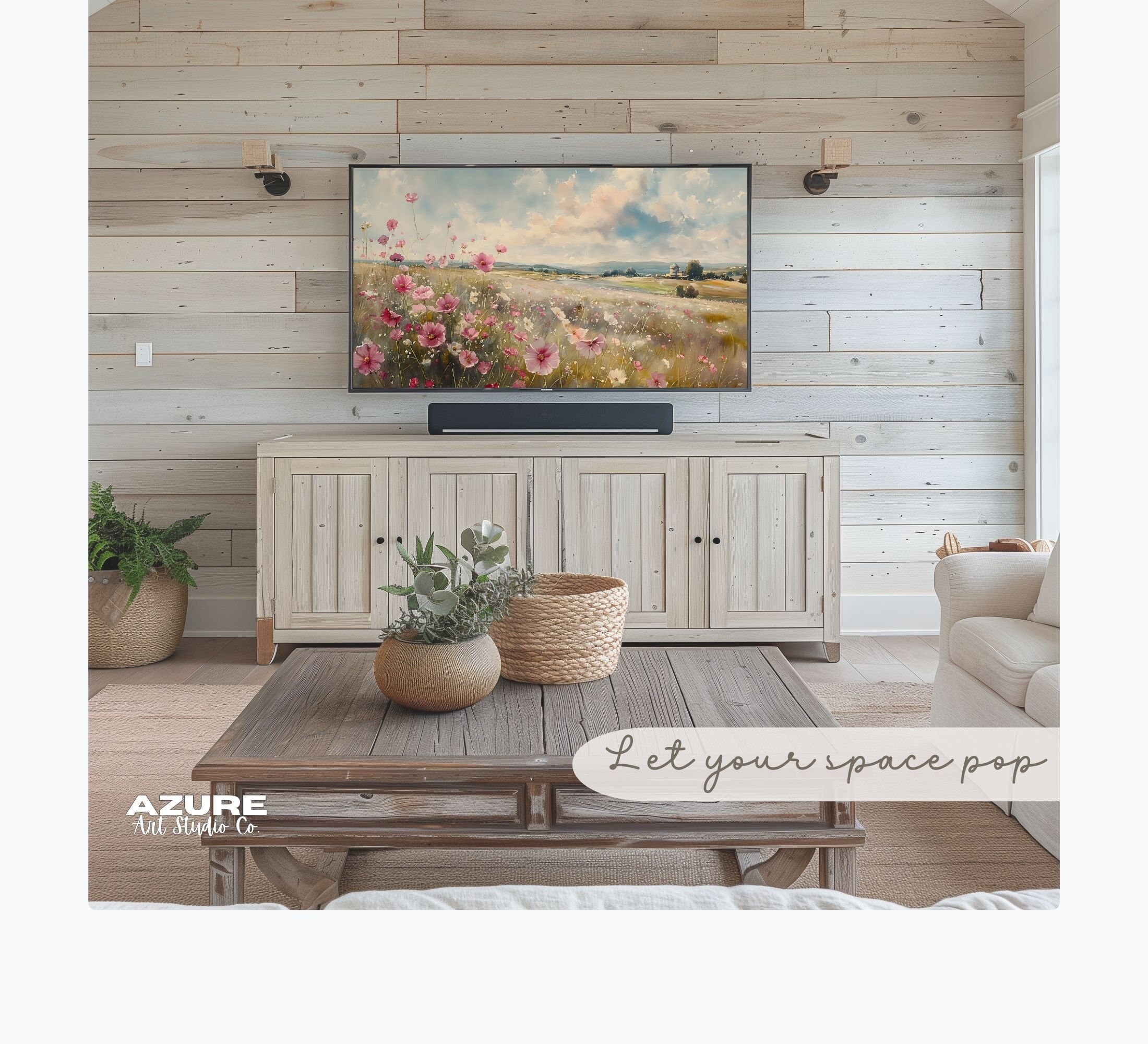 Digital Download Floral Frame TV Art, Summer Floral Landscape Artwork ...