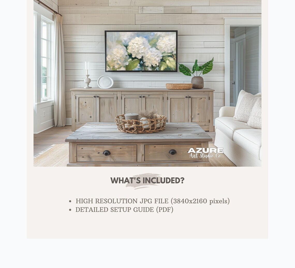 Summer Botanical Screensaver, Rustic Farmhouse White Hydrangea Frame TV ...