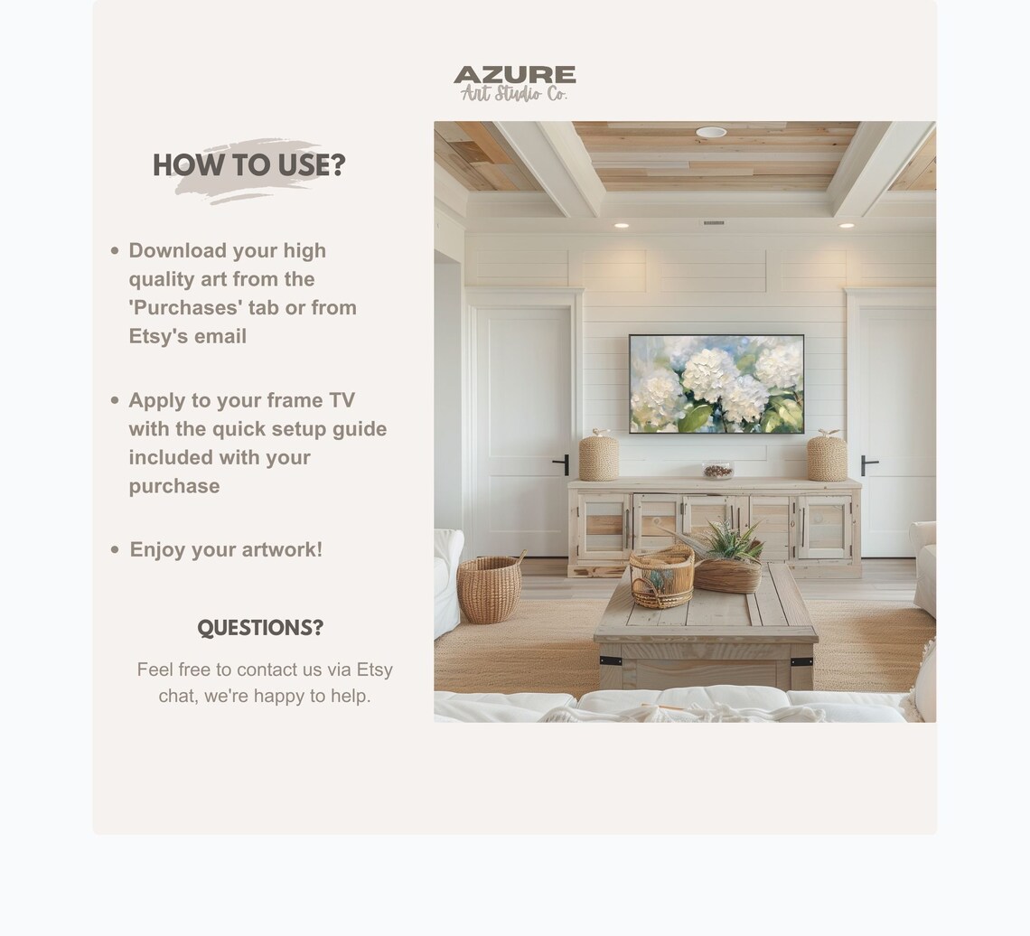 Summer Botanical Screensaver, Rustic Farmhouse White Hydrangea Frame TV ...