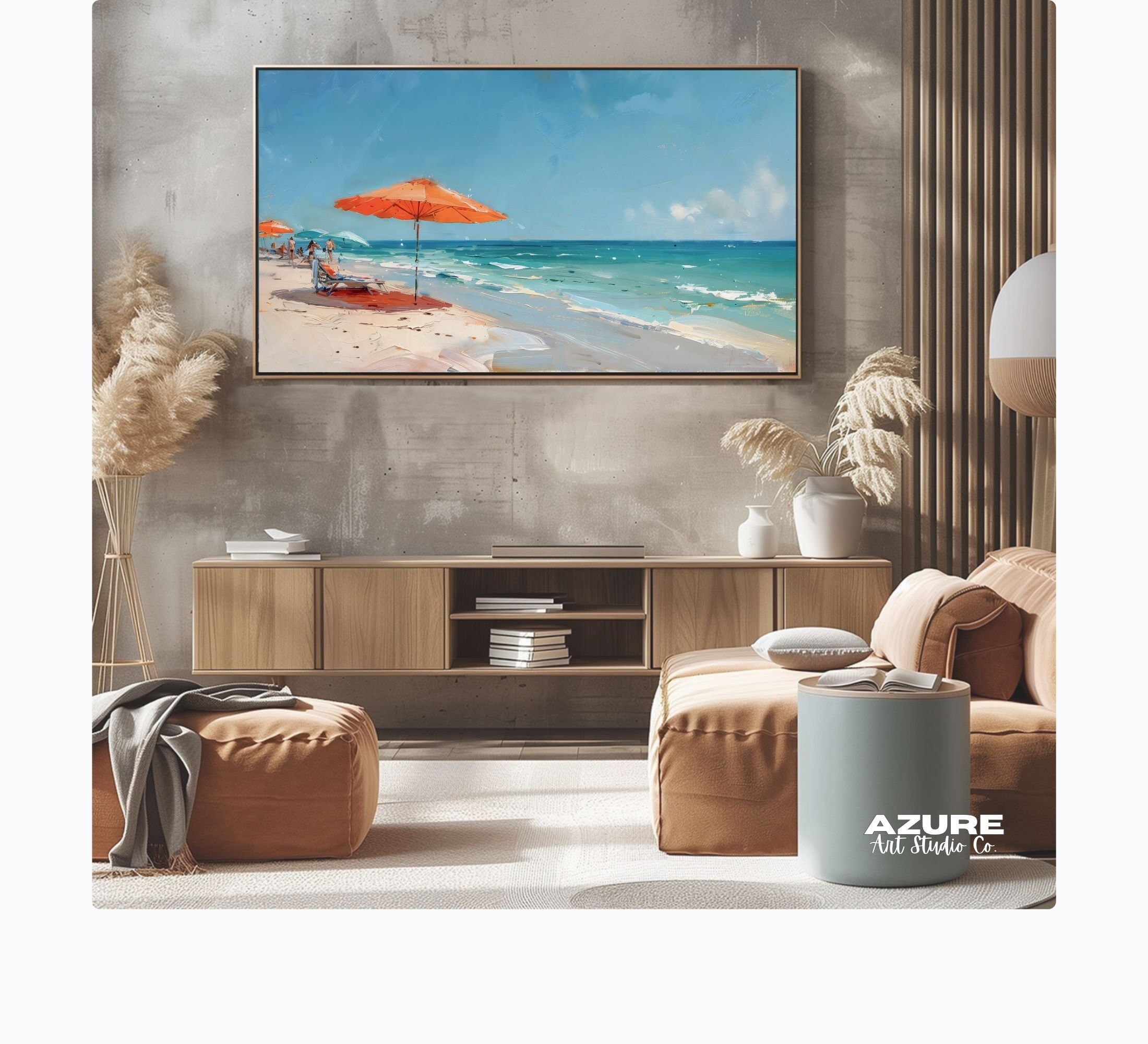 Ocean Beach Frame TV Art, Seascape Painting Instant Digital Download ...