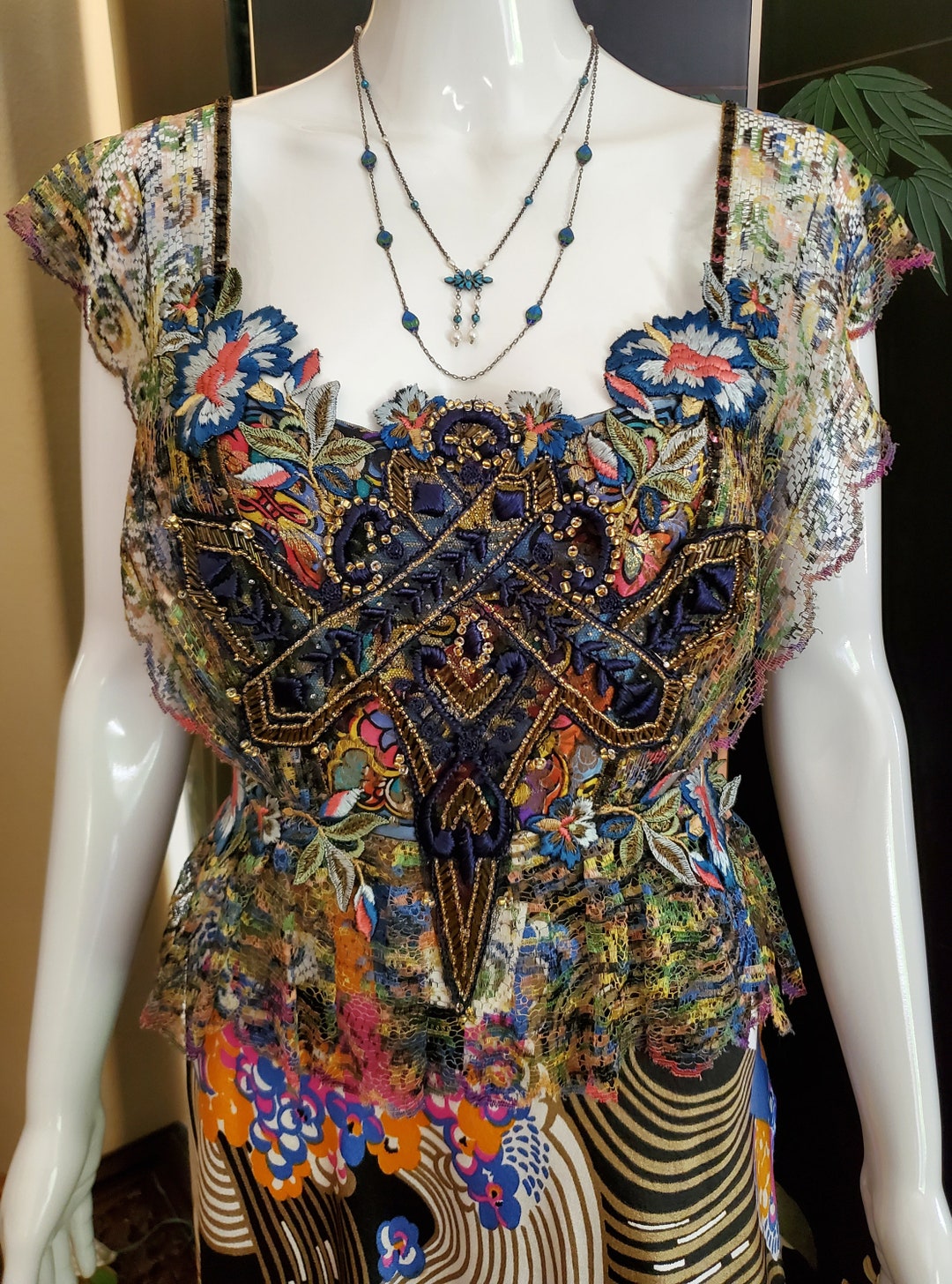 Edwardian Klimt Style Dress 1900s Lame Ribbon Bodice Party Dress Boho ...