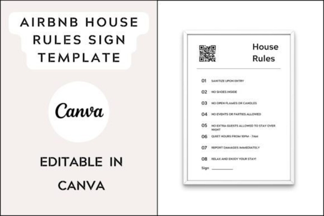 Airbnb House Rule Sign Template With QR - Etsy