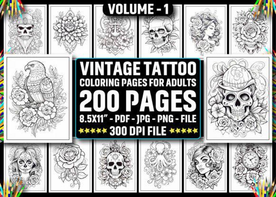 200 Vintage Tattoo Coloring Pages - Etsy