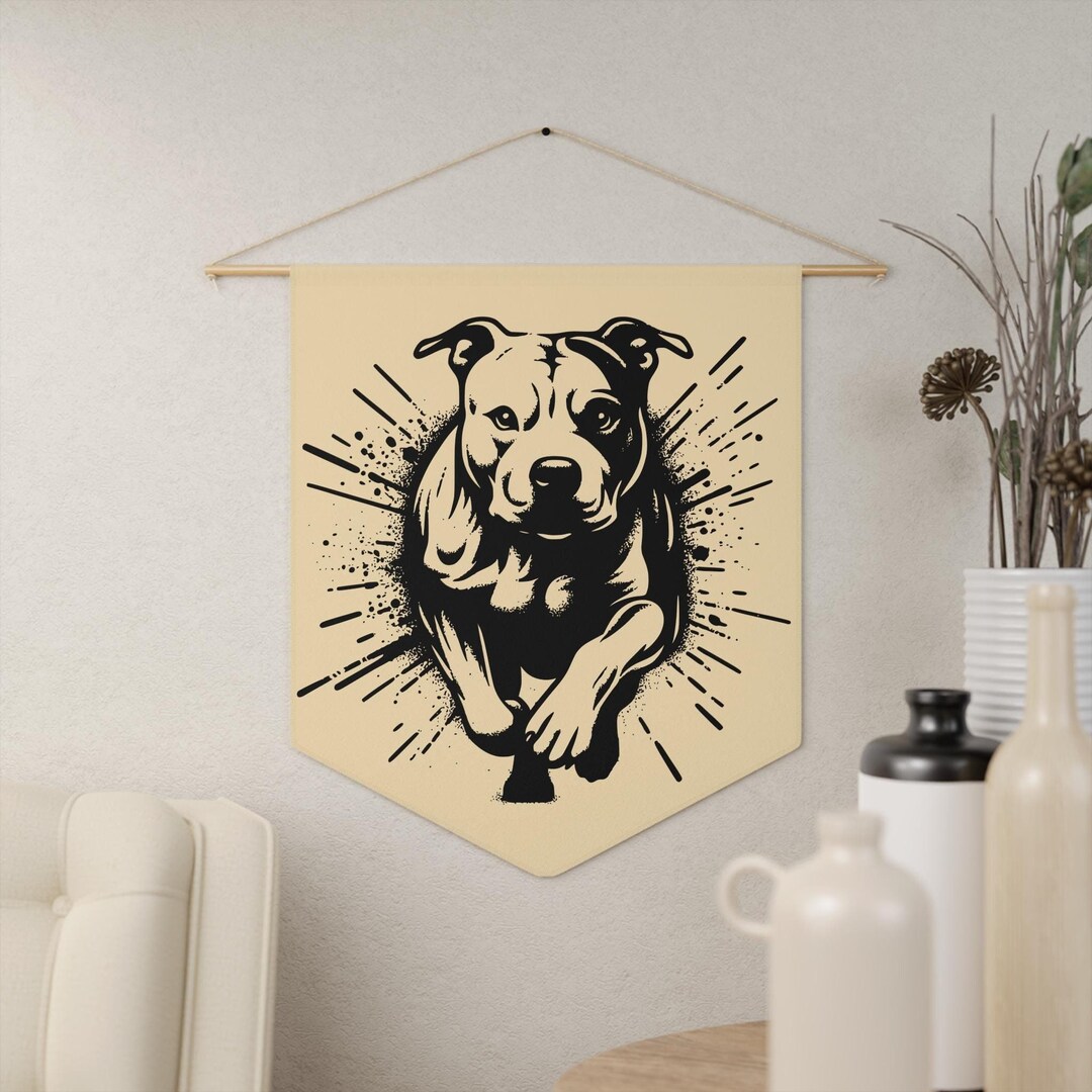 Vintage Street Art Style Pitbull Art Banner Pit Bull Wall Hanging Dog ...
