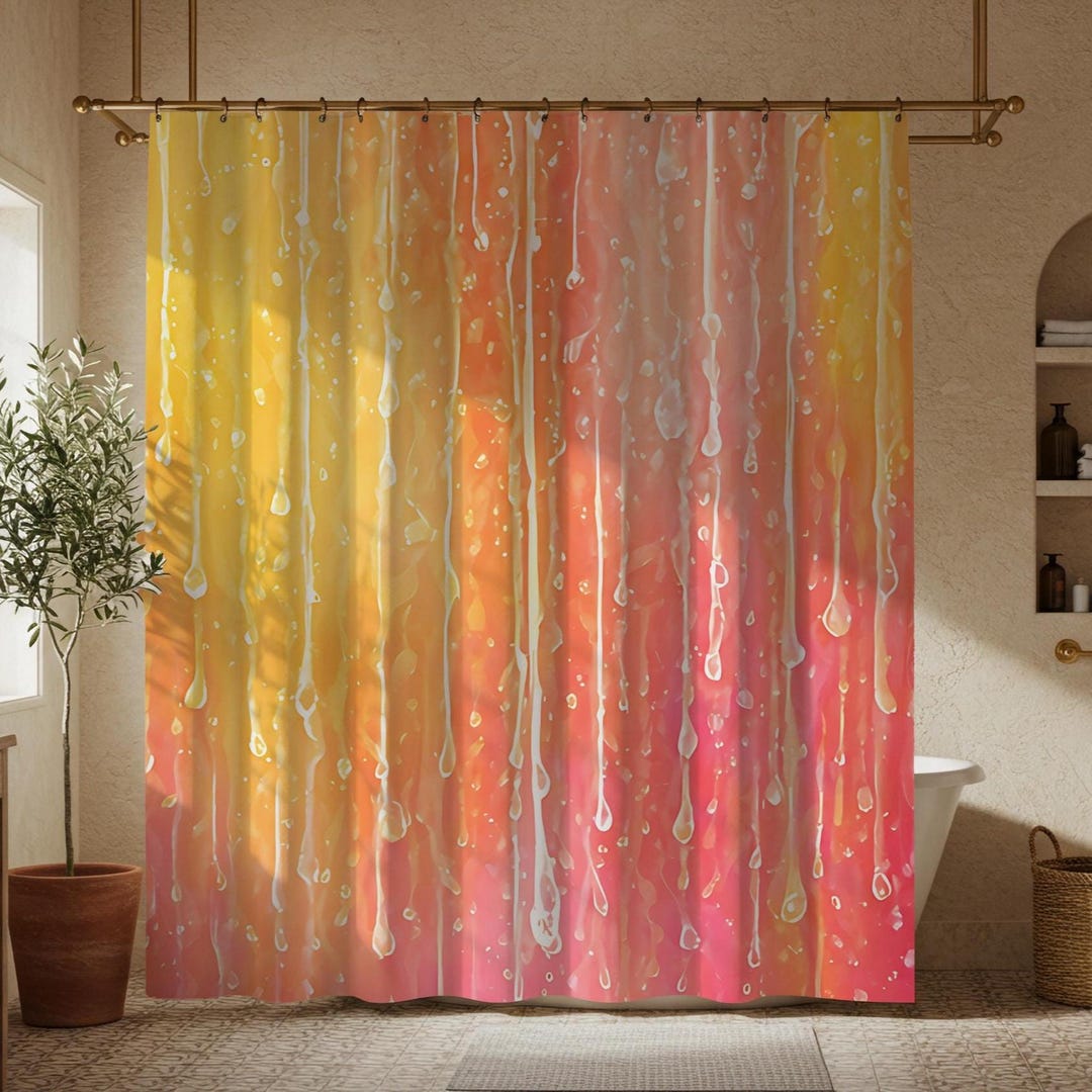 Coral Ombre Shower Curtain, Sunset Waterfall Bath Decor, Orange Modern ...