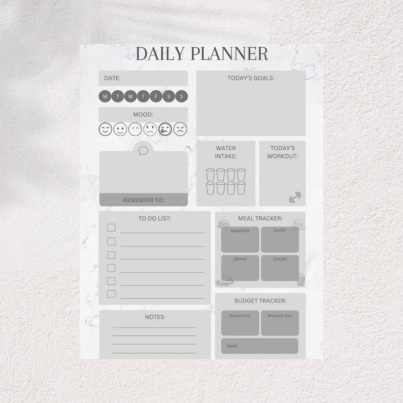 Printable Daily Planner A4 Size grey Marble Print Design - Etsy