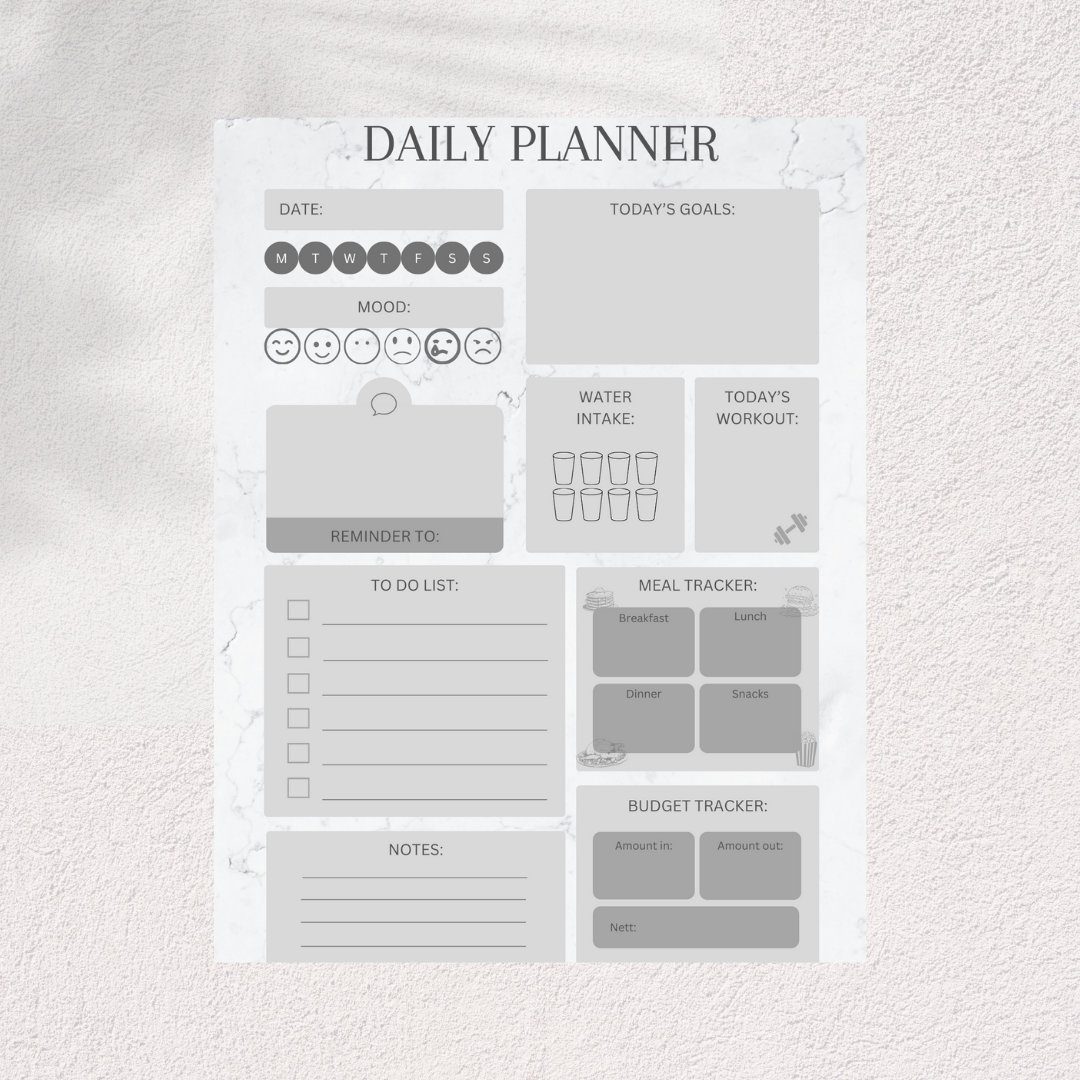 Printable Daily Planner A4 Size grey Marble Print Design - Etsy