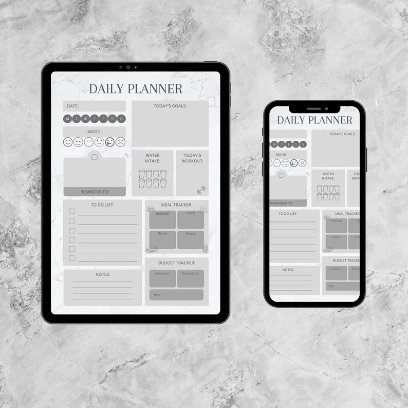 Printable Daily Planner A4 Size grey Marble Print Design - Etsy