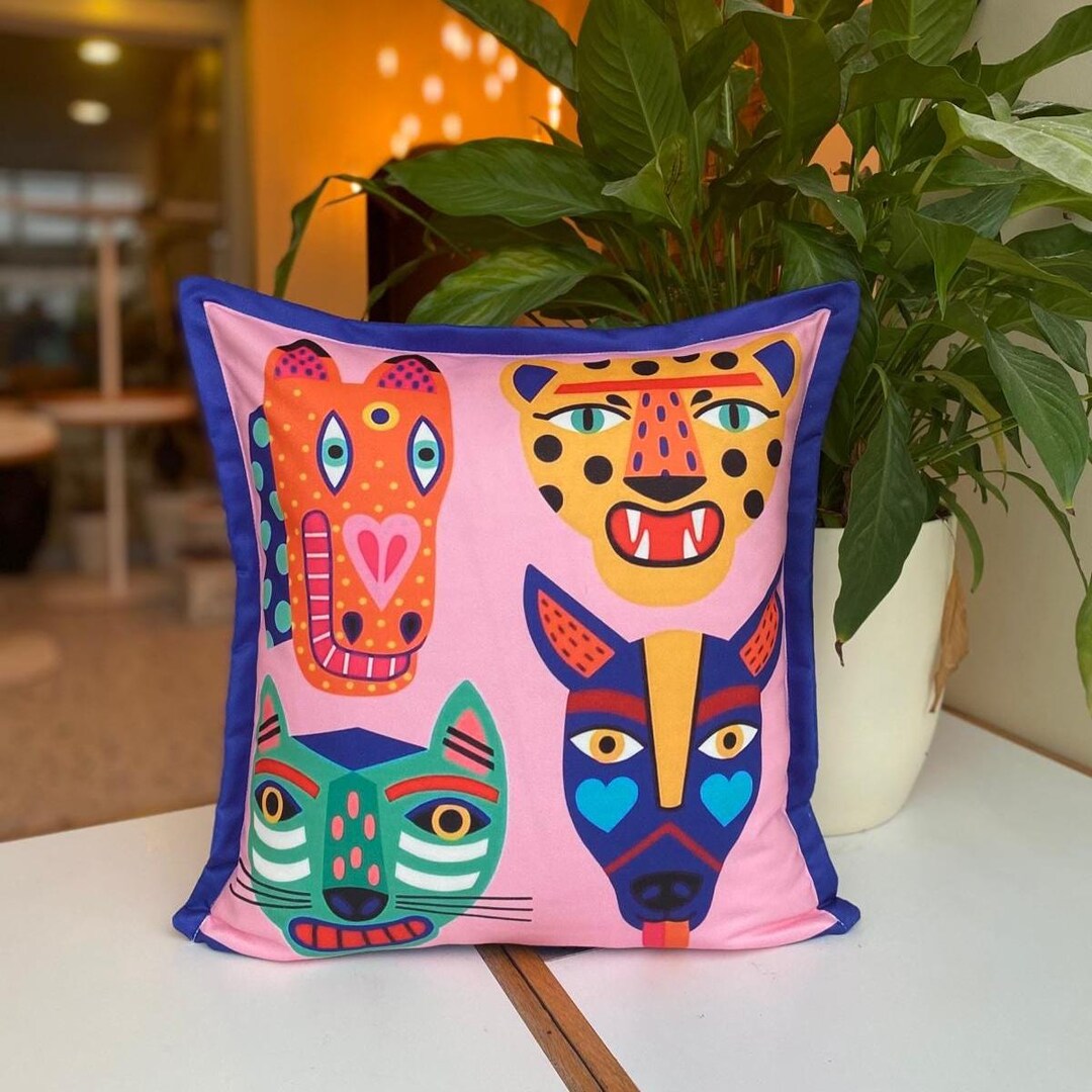 Funky Animal Mask Pillow Cover | 43x43cm Double-sided Suede Print ...