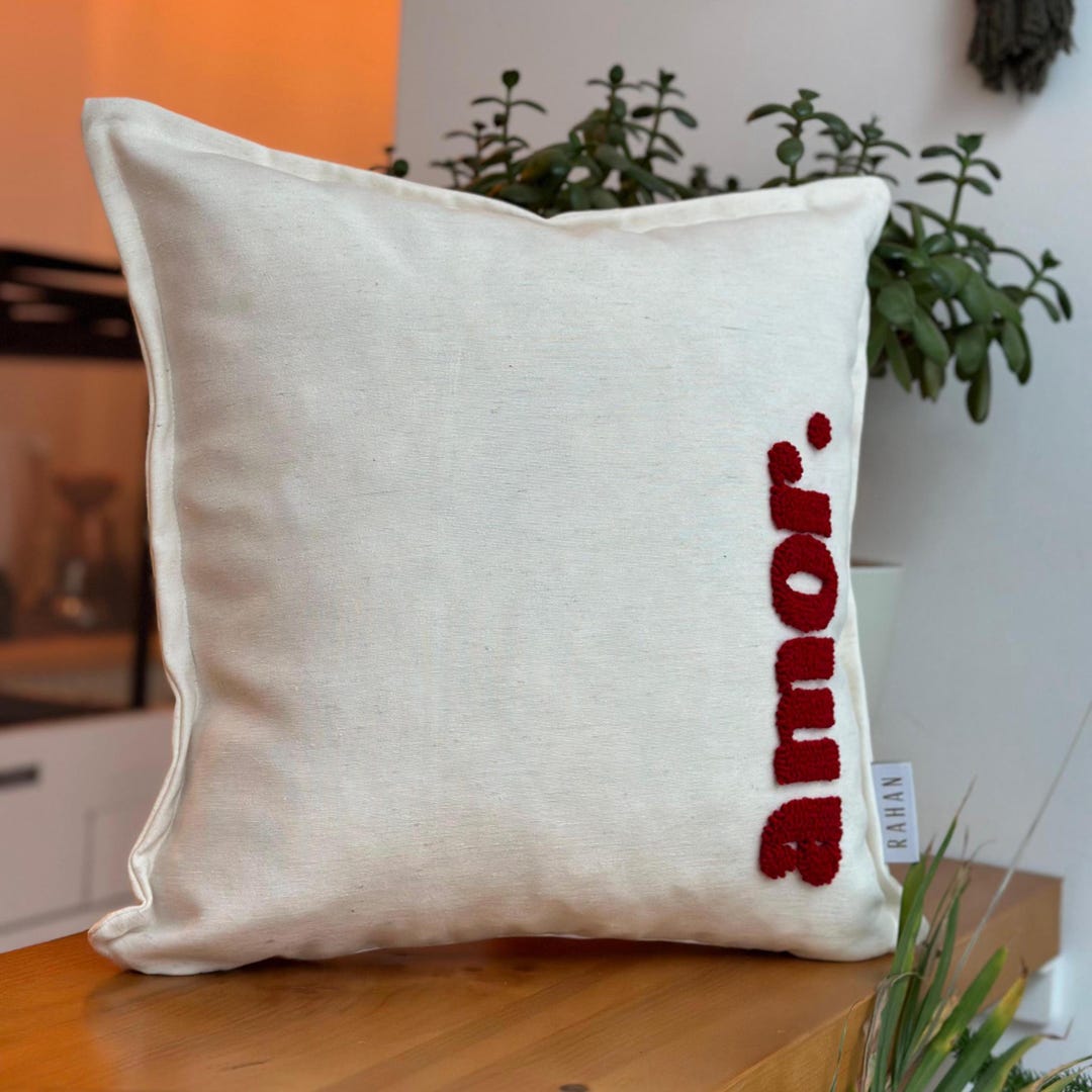 Amor Punch Embroidery Pillow Cover: Handmade Wool Accent Pillow - Etsy