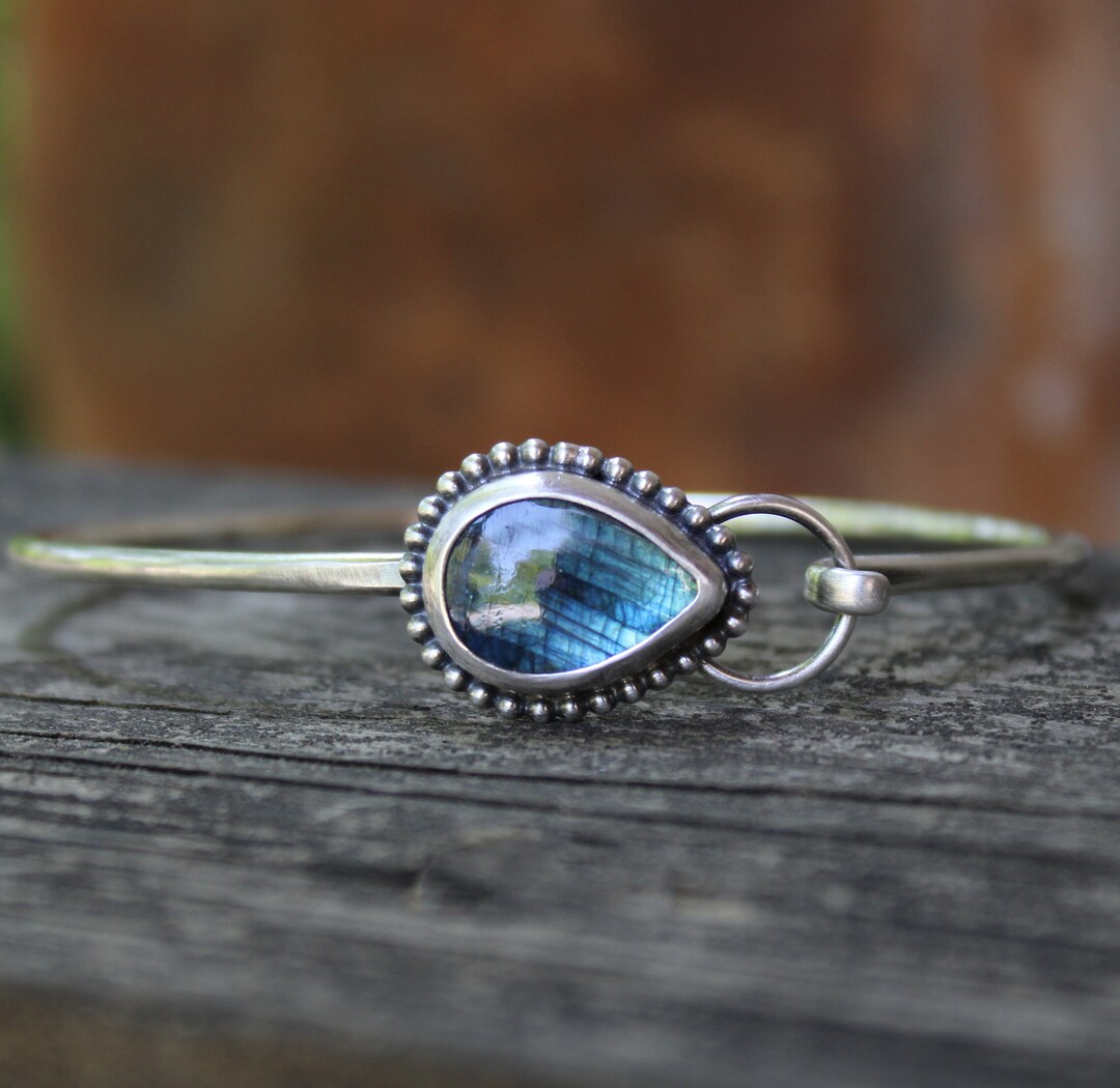 Labradorite Sterling Silver Bangle Bracelet / Blue Flash Labradorite ...