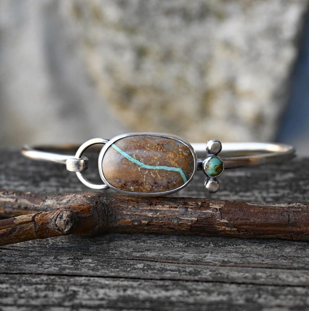 Natural Boulder Ribbon Turquoise Sterling Silver Bangle Bracelet / Gift ...