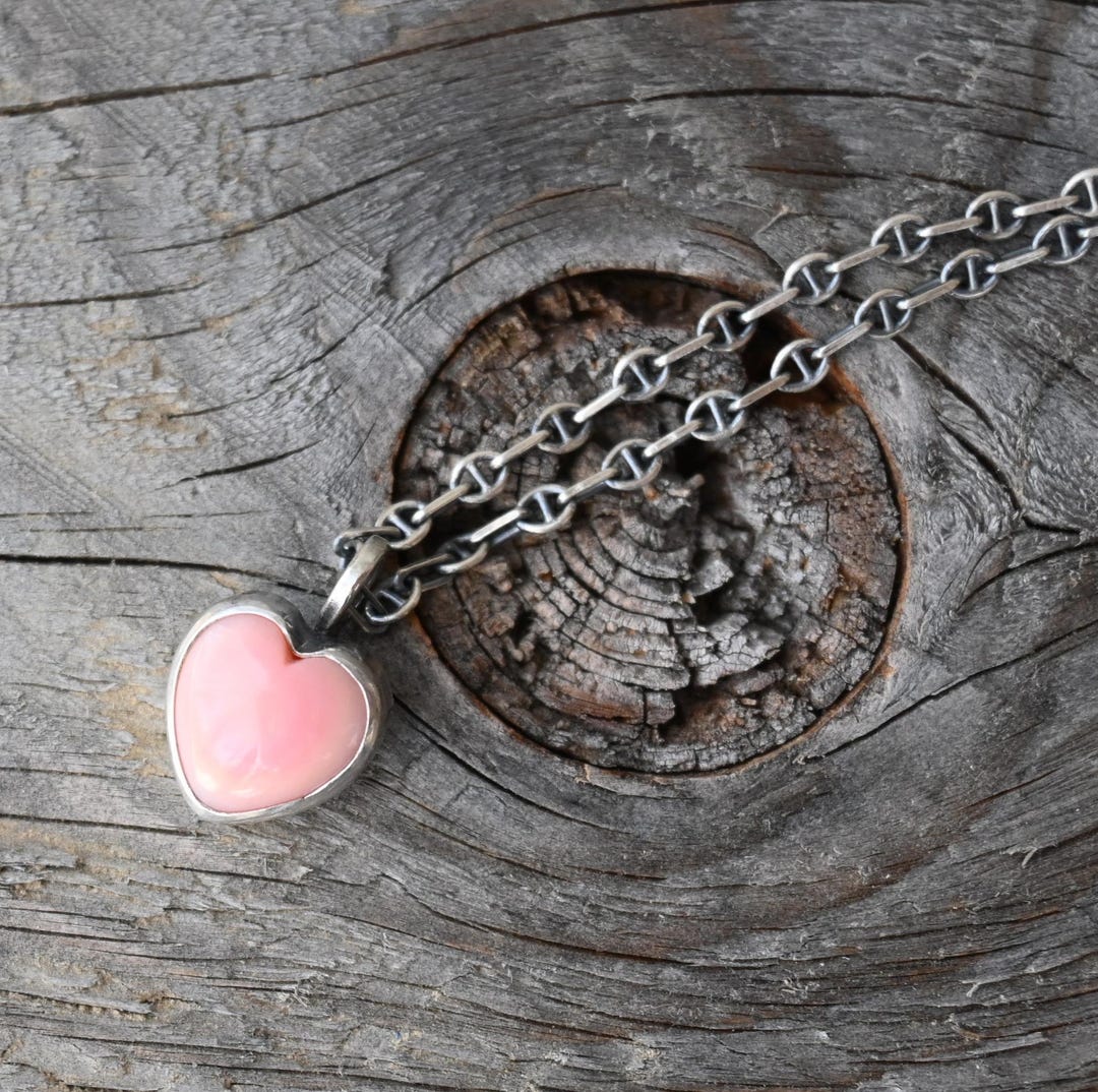 Petite Pink Conch Shell Heart Sterling Silver Necklace: Mariner Chain ...