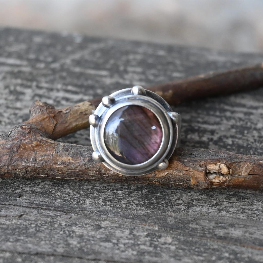 Purple Labradorite Sterling Silver Ring / Wide Band Ring / Gift for Her ...