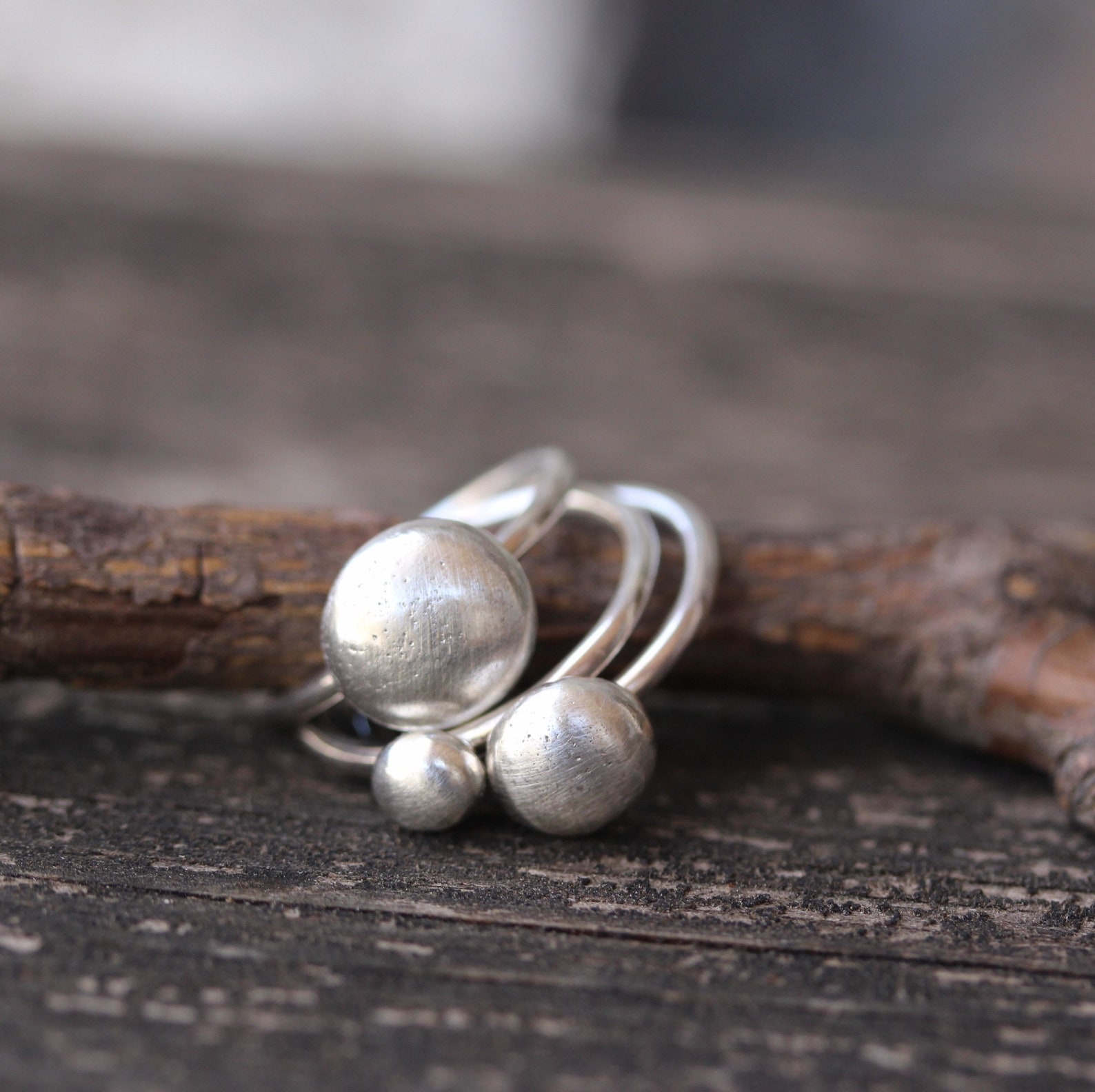 Sterling Silver Pebble Stacking Rings / Silver Nugget Ring / - Etsy