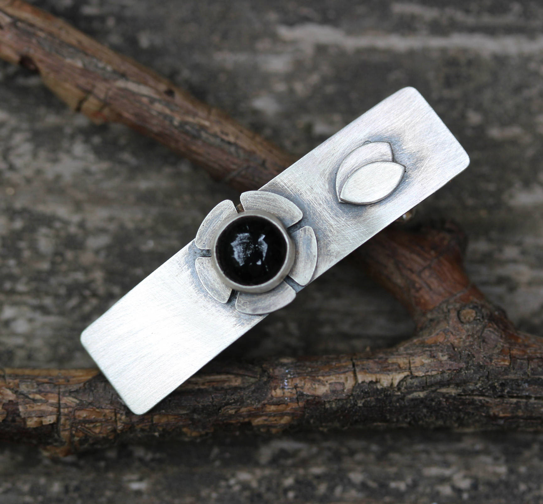 Black onyx barrette / SMALL sterling silver barrette / flower | Etsy
