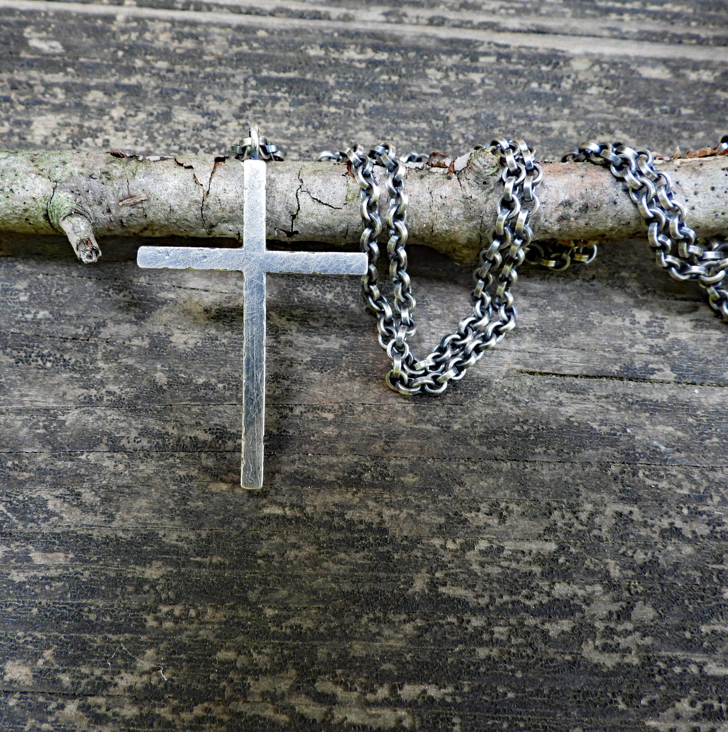 Rustic Rugged Cross Necklace / Sterling Silver Mens Cross | Etsy