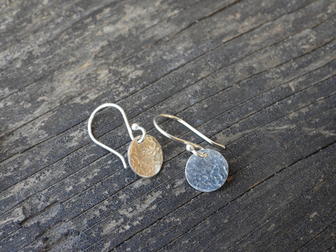 Tiny Hammered Disc Dangle Earrings / Sterling Silver Earrings - Etsy