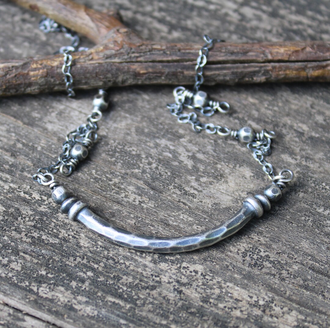Thai Karen Hill Tribe Silver Tube Necklace: Rustic Boho Layering ...