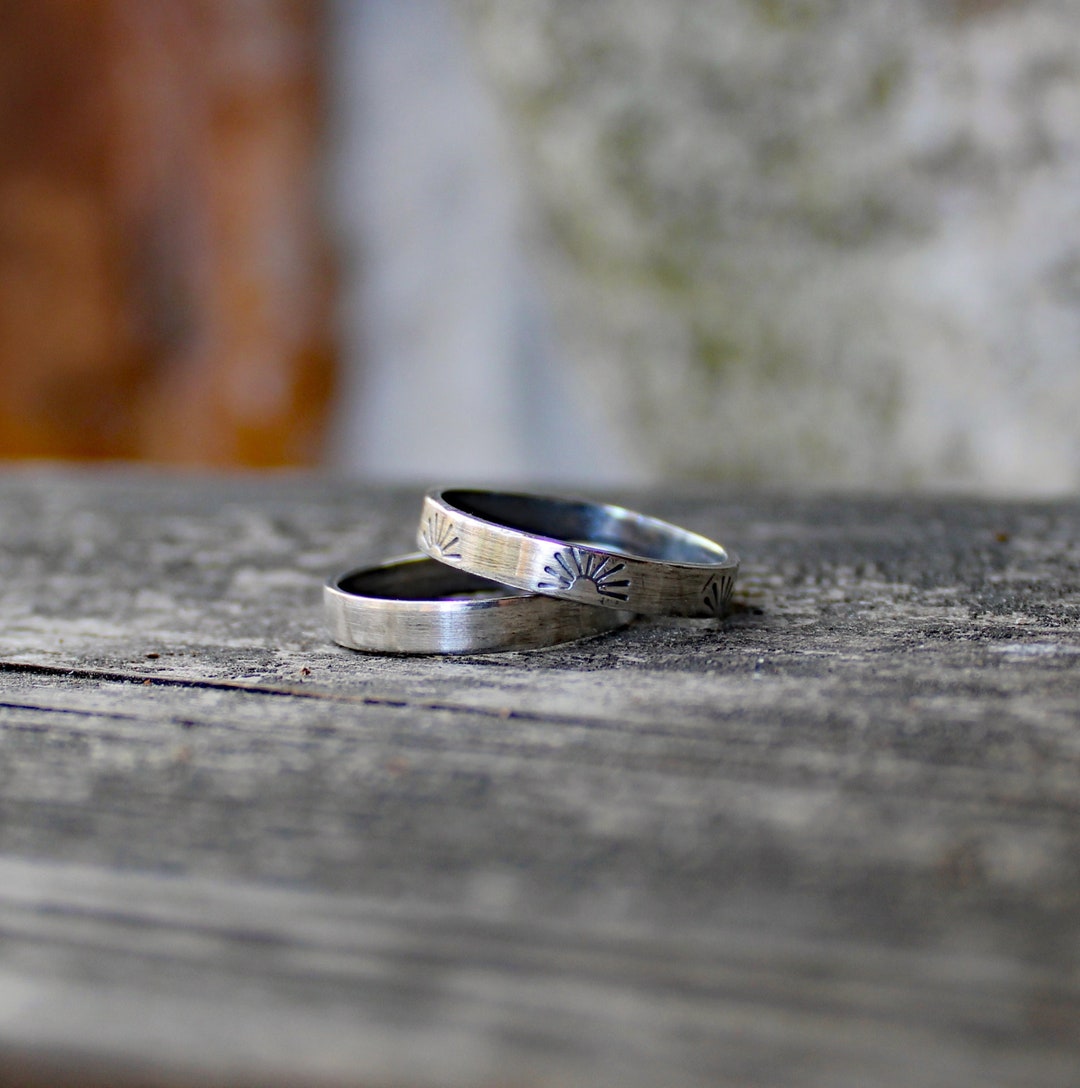 Sterling Silver Stacking Rings Set: Sun Stamped Bands - Etsy