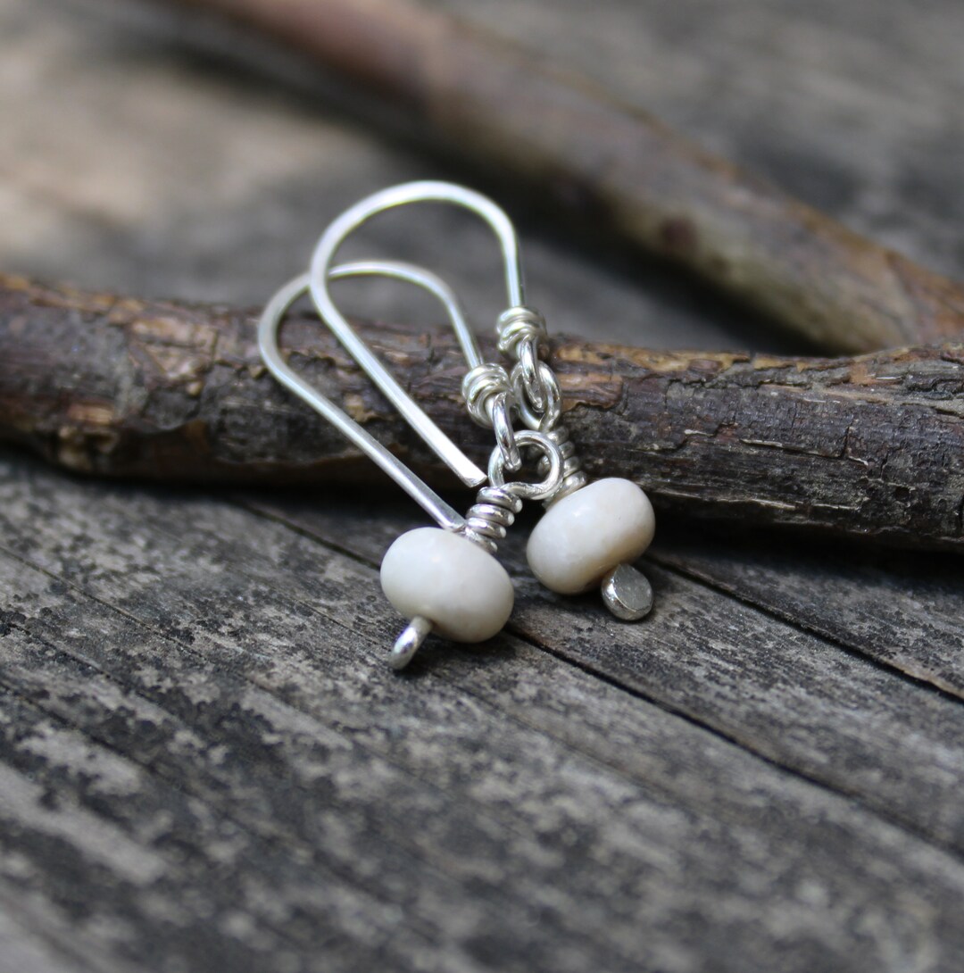 Natural White Riverstone Sterling Silver Dangle Earrings / Tiny White ...