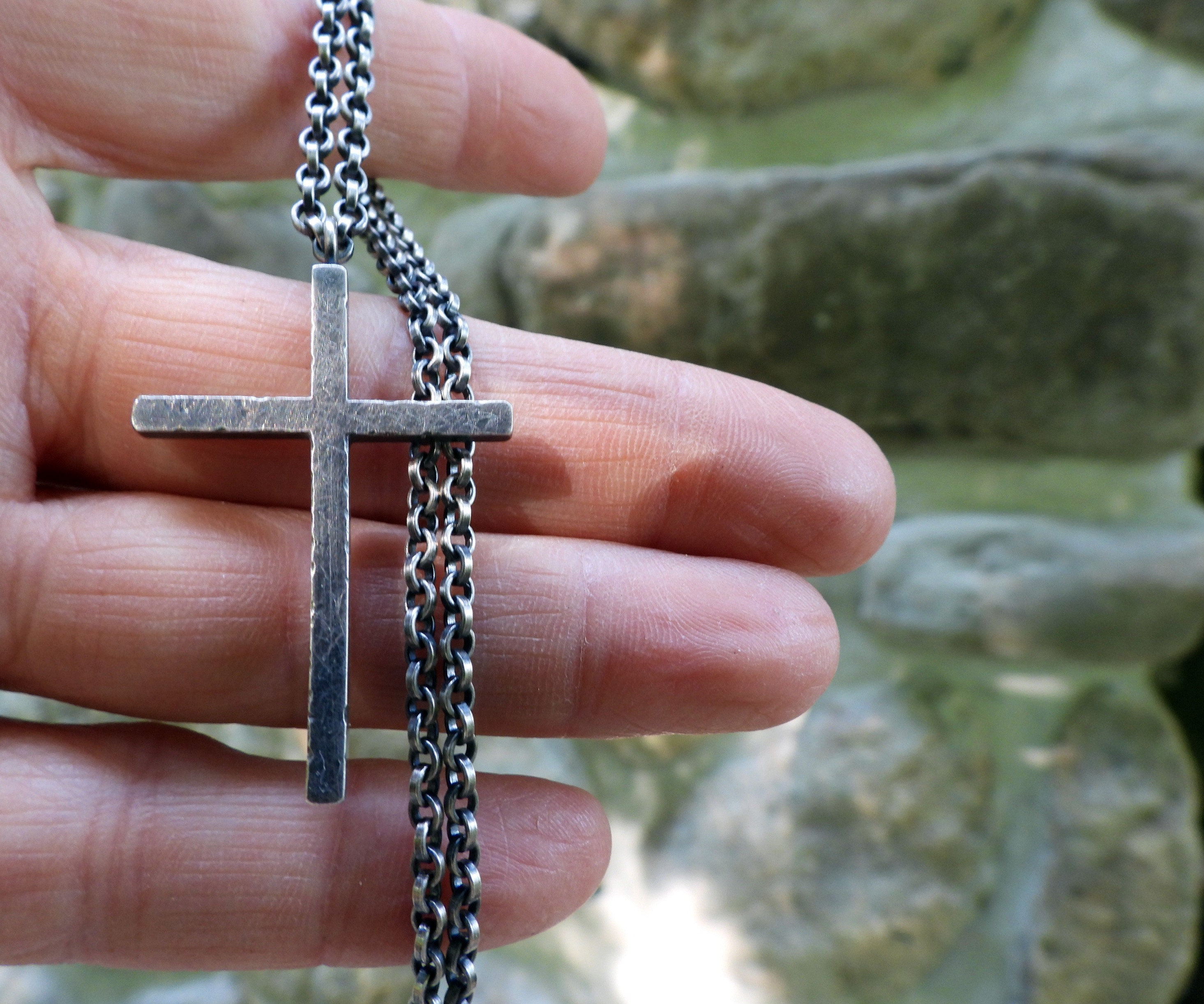 Rustic Rugged Cross Necklace / Sterling Silver Mens Cross | Etsy