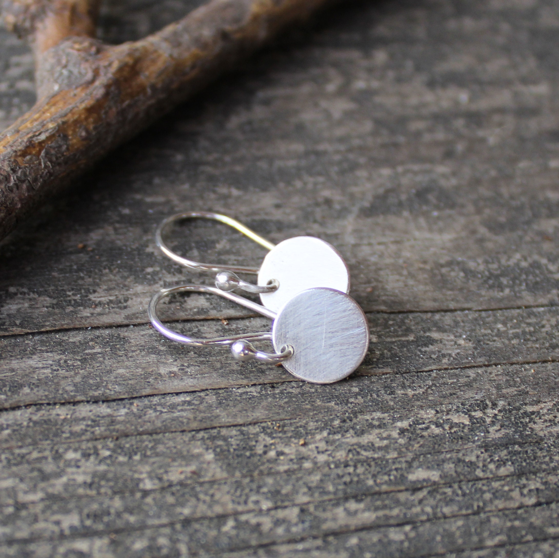 Tiny Disc Dangle Earrings / Sterling Silver Earrings / Silver | Etsy