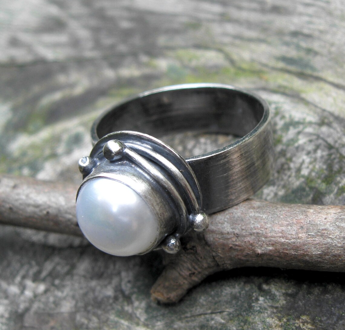 Pearl Ring / Large Pearl Ring / Sterling Silver / Pearl - Etsy
