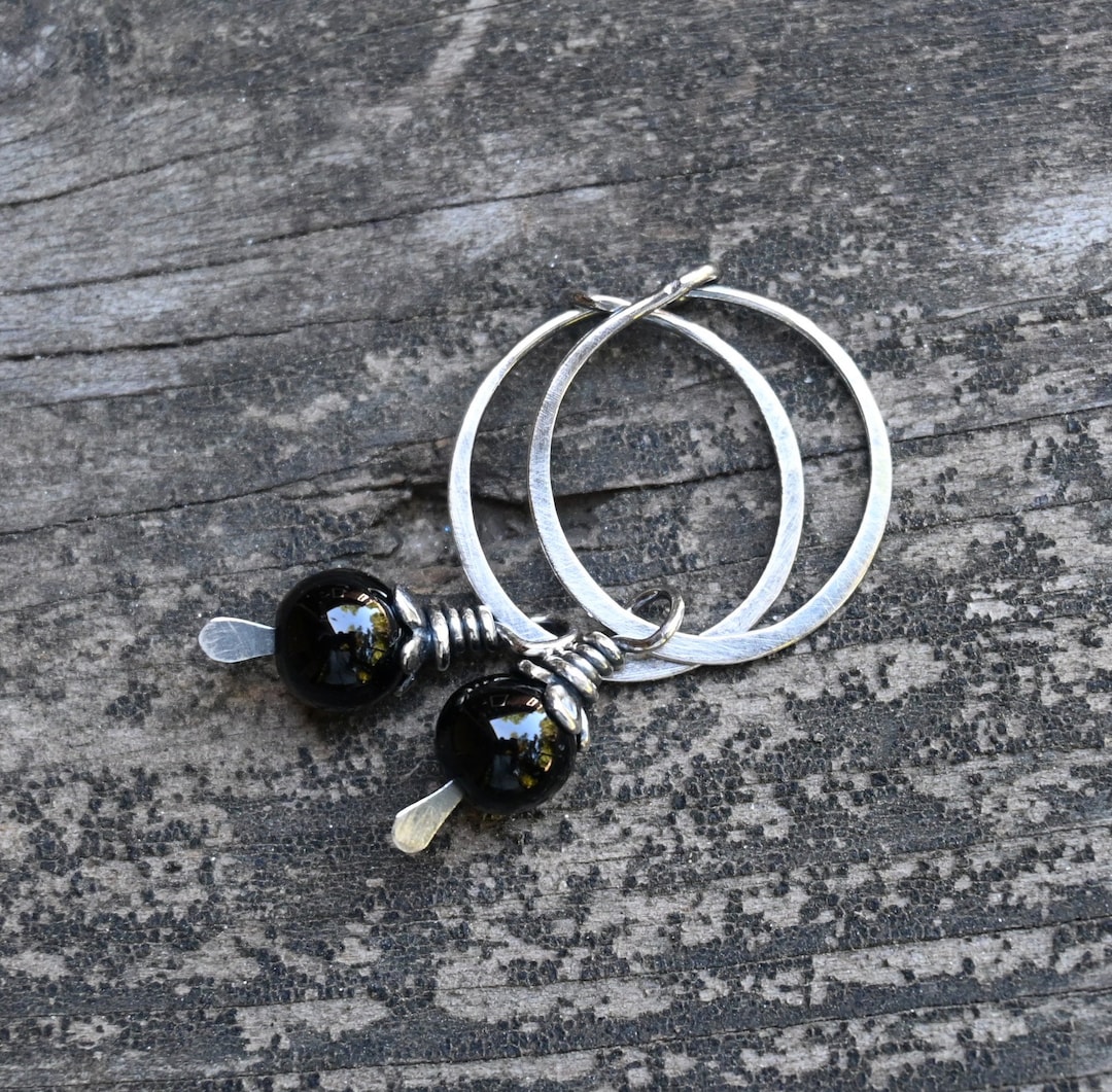 Black Onyx Sterling Silver Dangle Hoops / Hoops With Removable Dangle ...