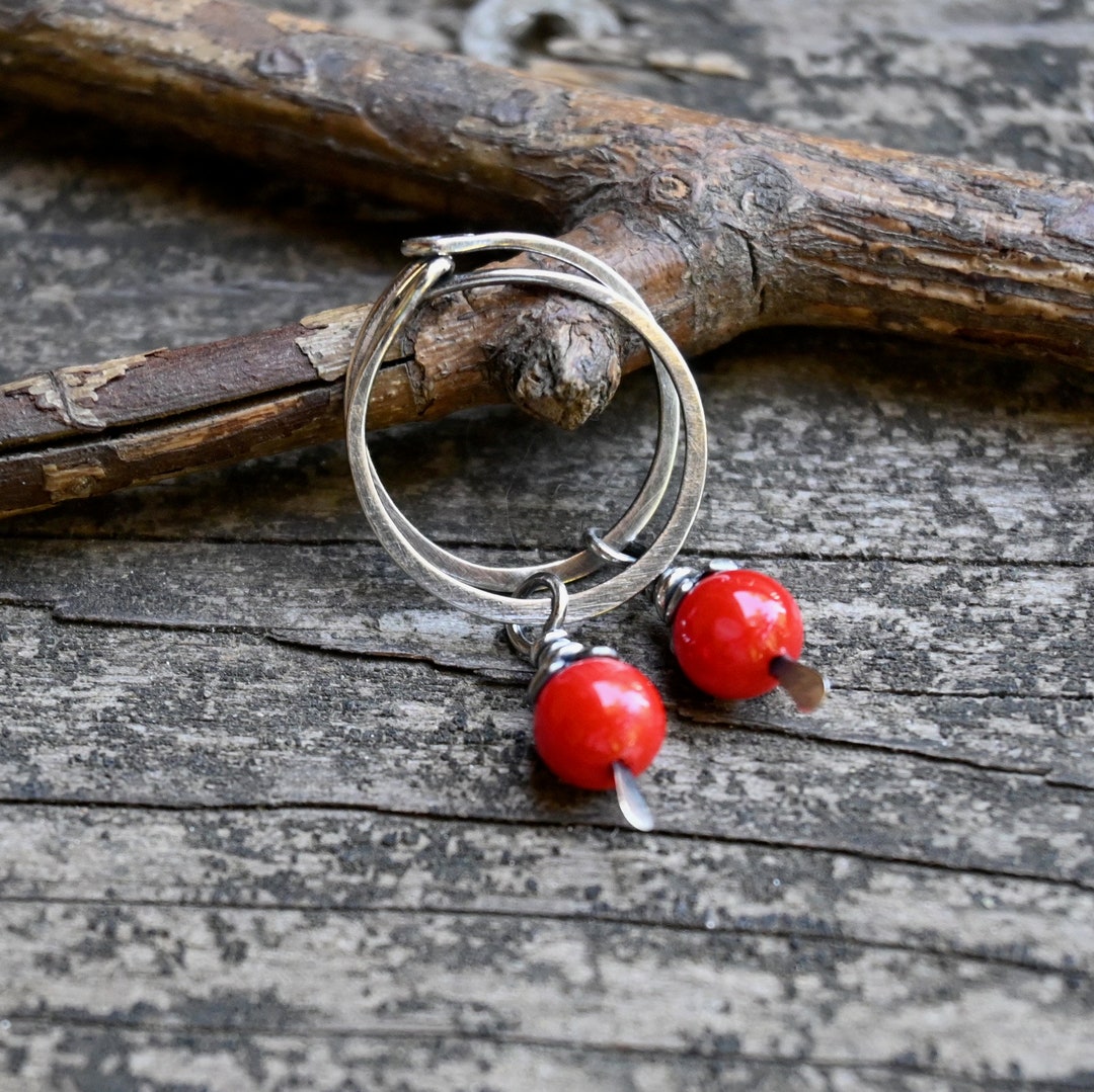 Red Coral Sterling Silver Dangle Hoops / Hoops With Removable Dangle ...