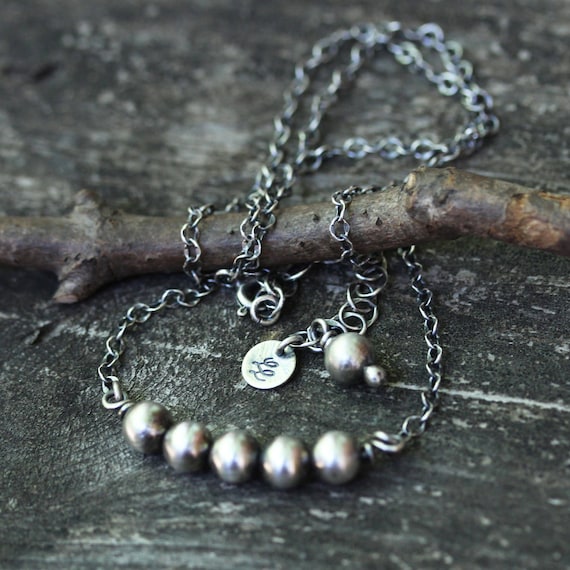 Navajo Pearl Style Necklace Sterling Silver Beaded Necklace Silver Cable Chain Gift for Her Layer Necklace Jewelry Sale Etsy