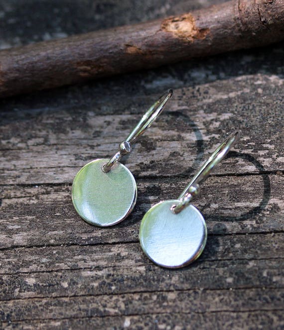 Tiny disc dangle earrings / sterling silver earrings / silver | Etsy