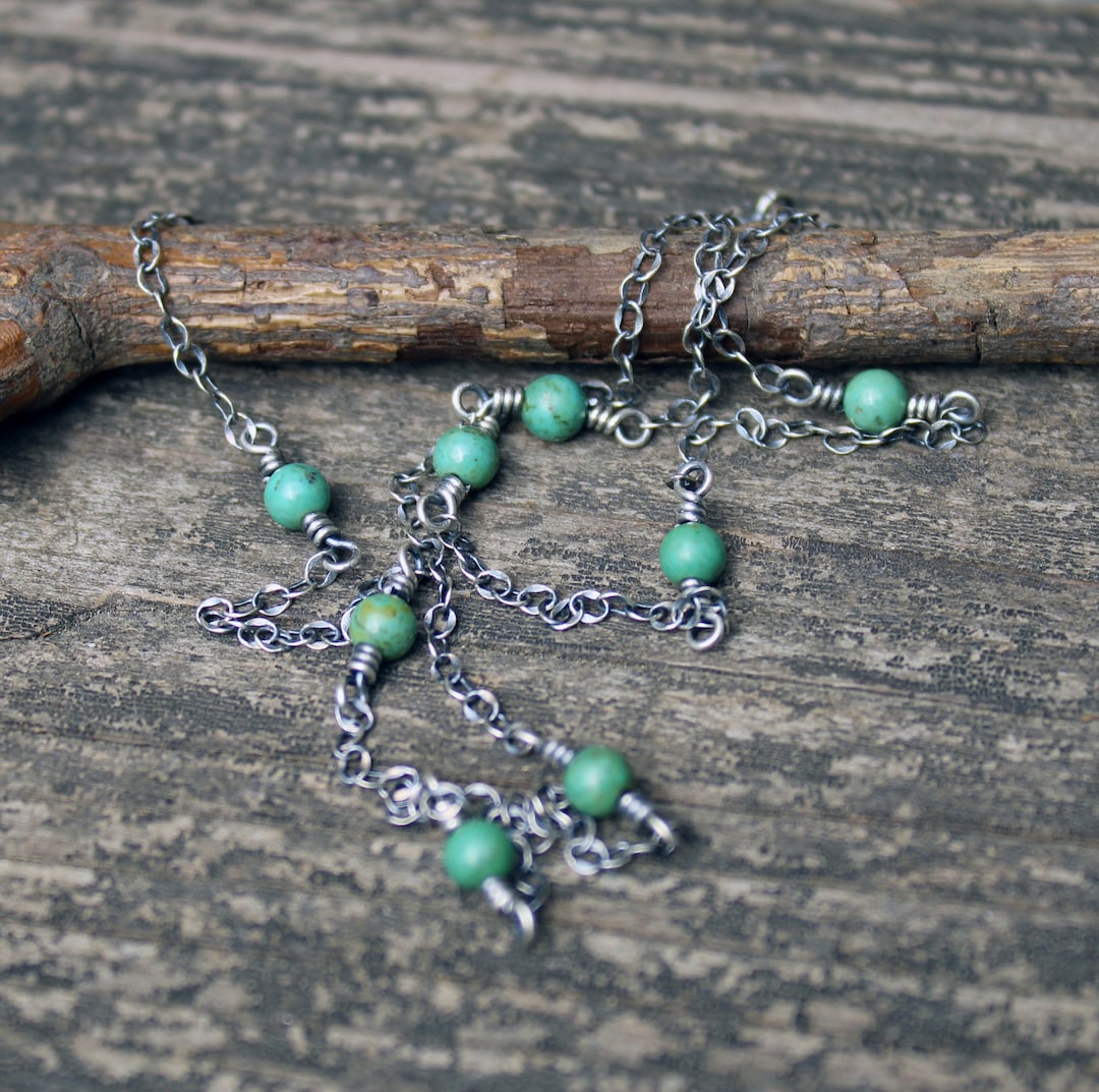 Green Turquoise Necklace / Sterling Silver Necklace / Layering Necklace ...
