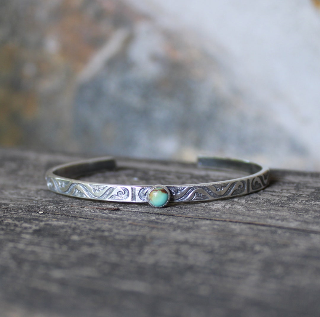 Kingman Turquoise Sterling Silver Cuff Bracelet: Scroll Detail Cuff - Etsy