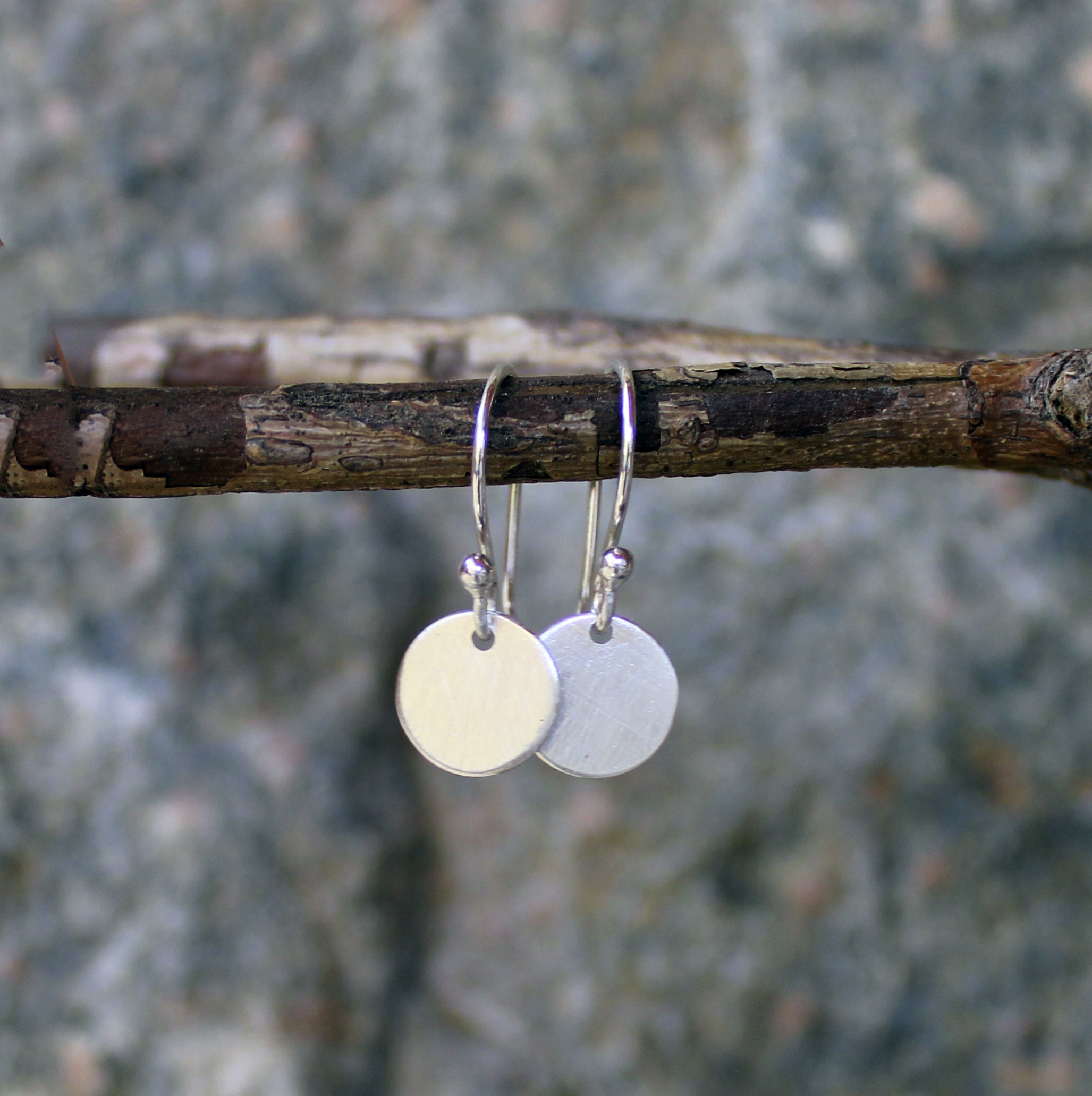 Tiny Disc Dangle Earrings / Sterling Silver Earrings / Silver | Etsy