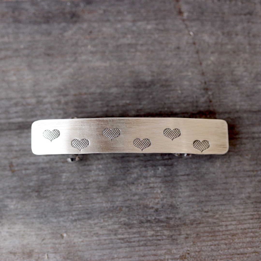 Sterling Silver Heart Barrette / SMALL Silver Barrette / Heart Stamped ...
