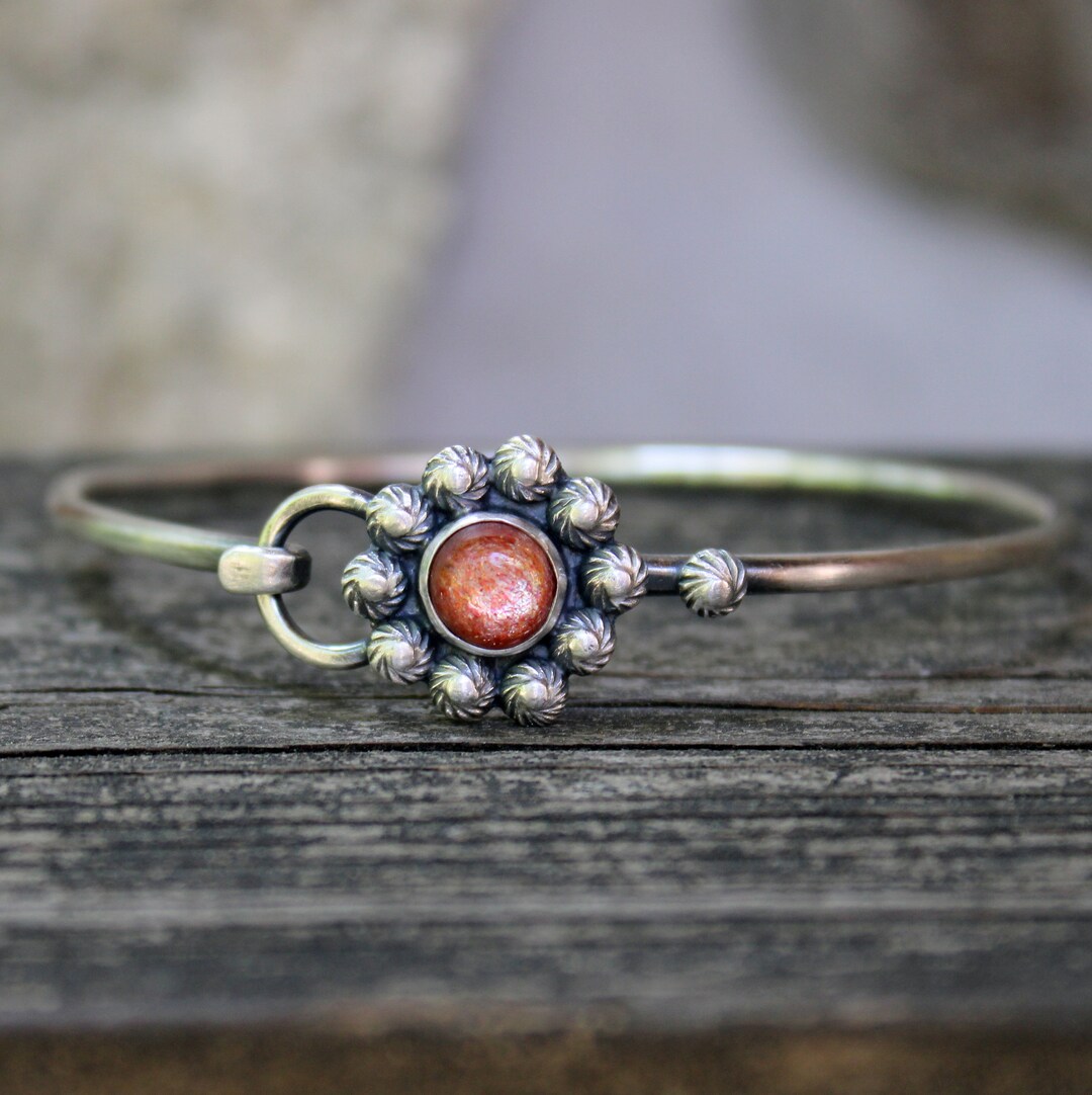 Sunstone Sterling Silver Bangle Bracelet / Gift for Her / Jewelry Sale / Orange Gemstone Bangle ...