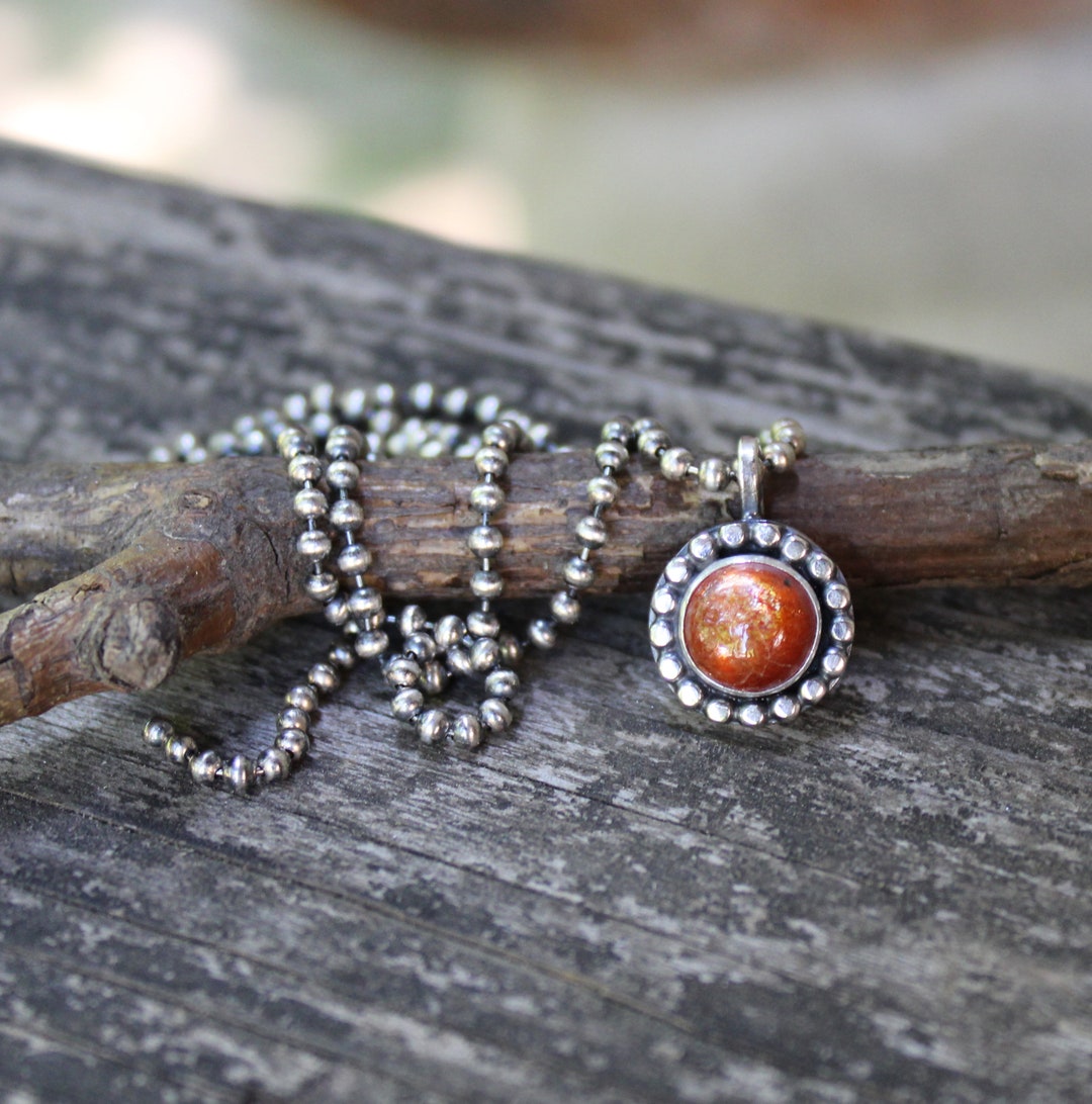Sunstone Sterling Silver Necklace / Oxidized Ball Chain Necklace / Gift ...