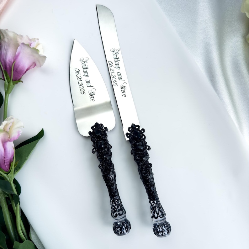 Personalized Gothic Wedding Cake Cutting Set, Black Cake Knife and ...
