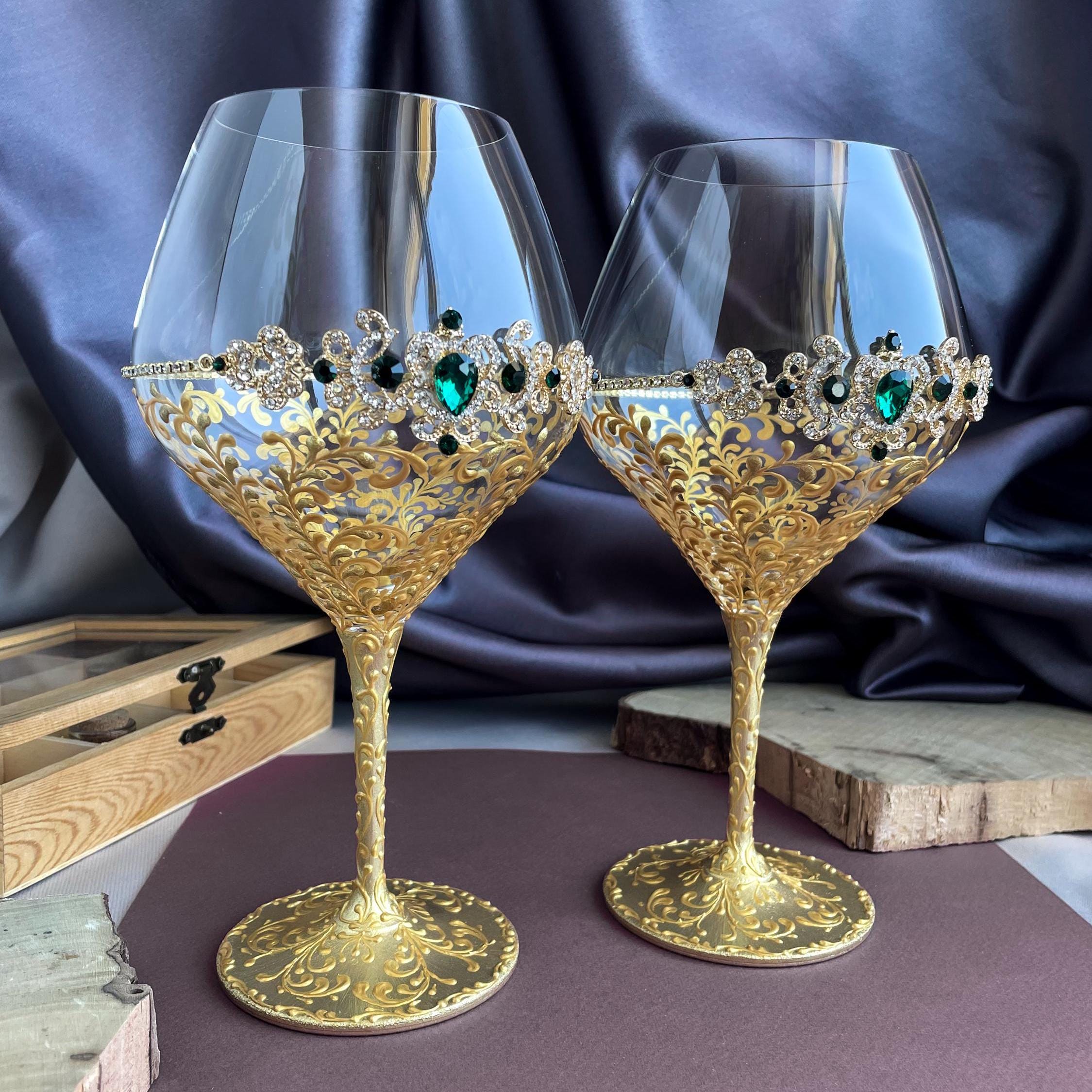 Gold Wine Glasses Wine Glasses Gold Anniversary Gift Barware Home Decor ...