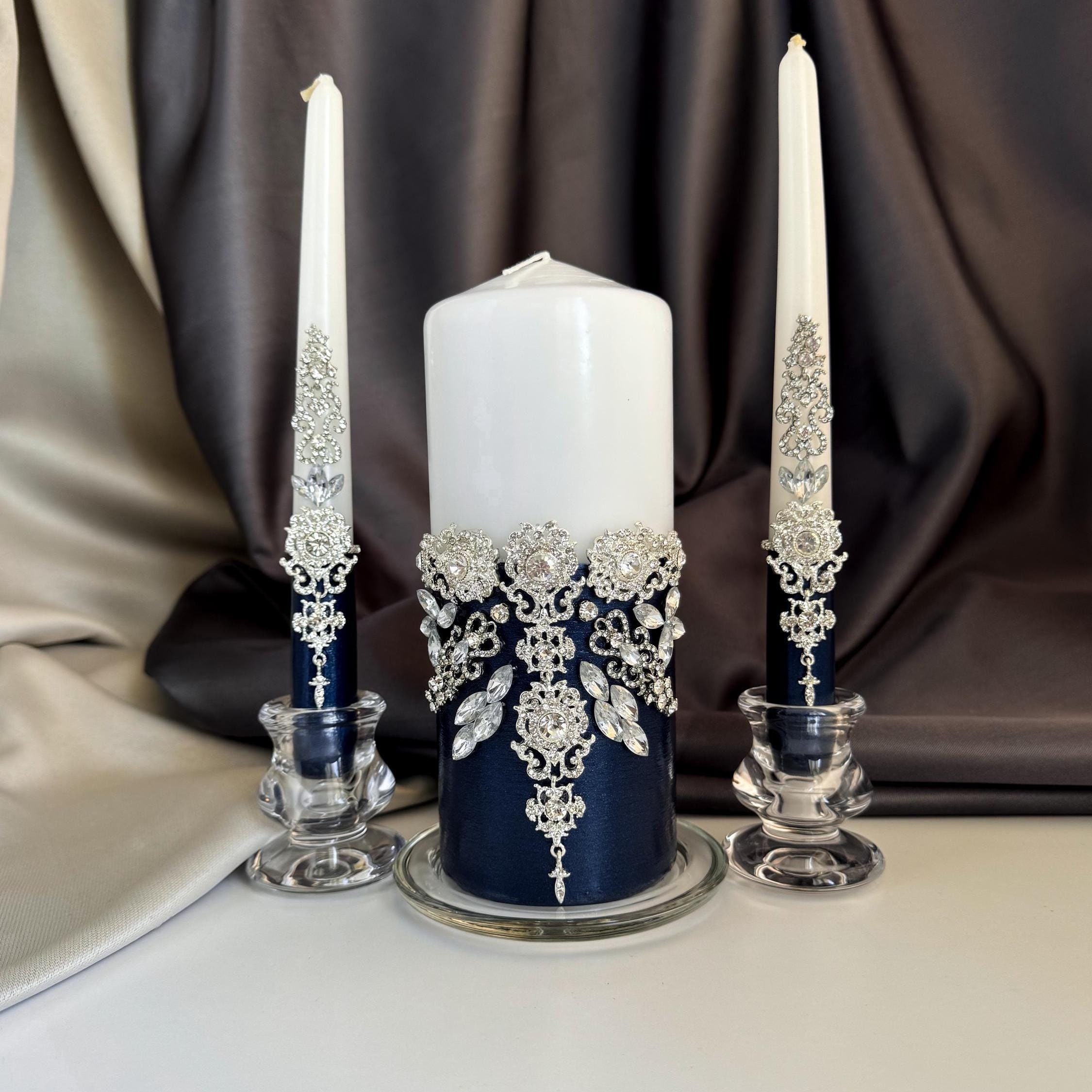 Unity Candle Set Unity Candleholder Set Navy Blue Unity Candle Set ...