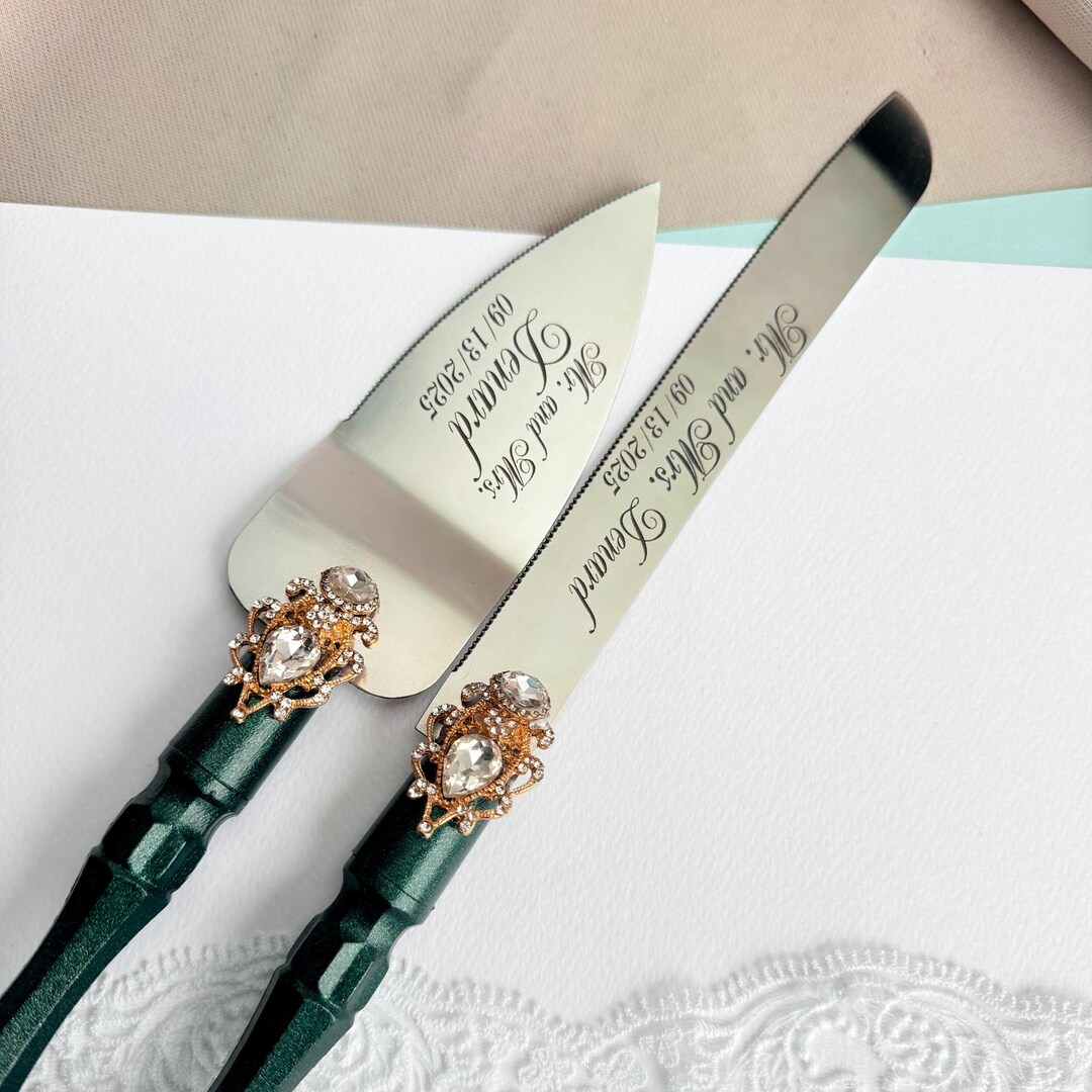 Emerald Green Wedding Cake Cutting Set: Personalized Server & Knife - Etsy