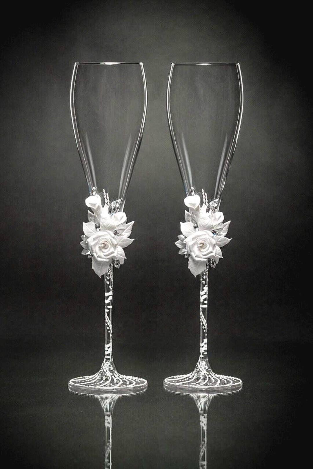 Personalized Wedding Toast Flutes With Rose Detail Cake Server & Knife ...