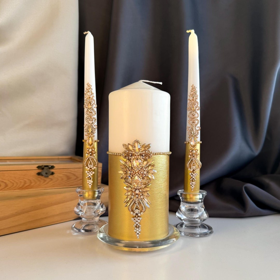 Gold Wedding Unity Candle Set: Jeweled Christmas Candle Decor - Etsy