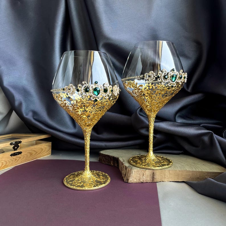Gold Wine Glasses Wine Glasses Gold Anniversary Gift Barware Home Decor ...