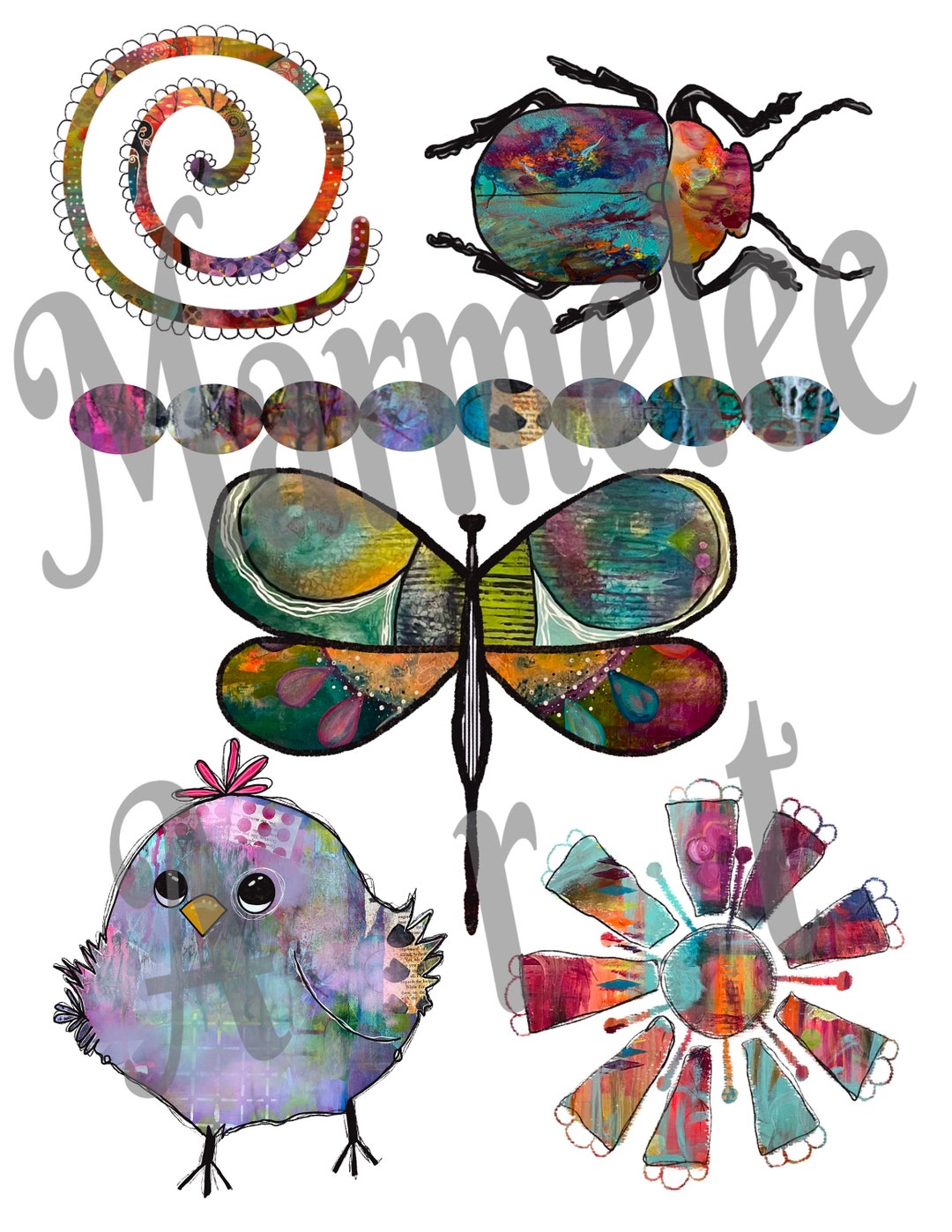 Bright Critters-digital Collage Elements for Art Journal - Etsy
