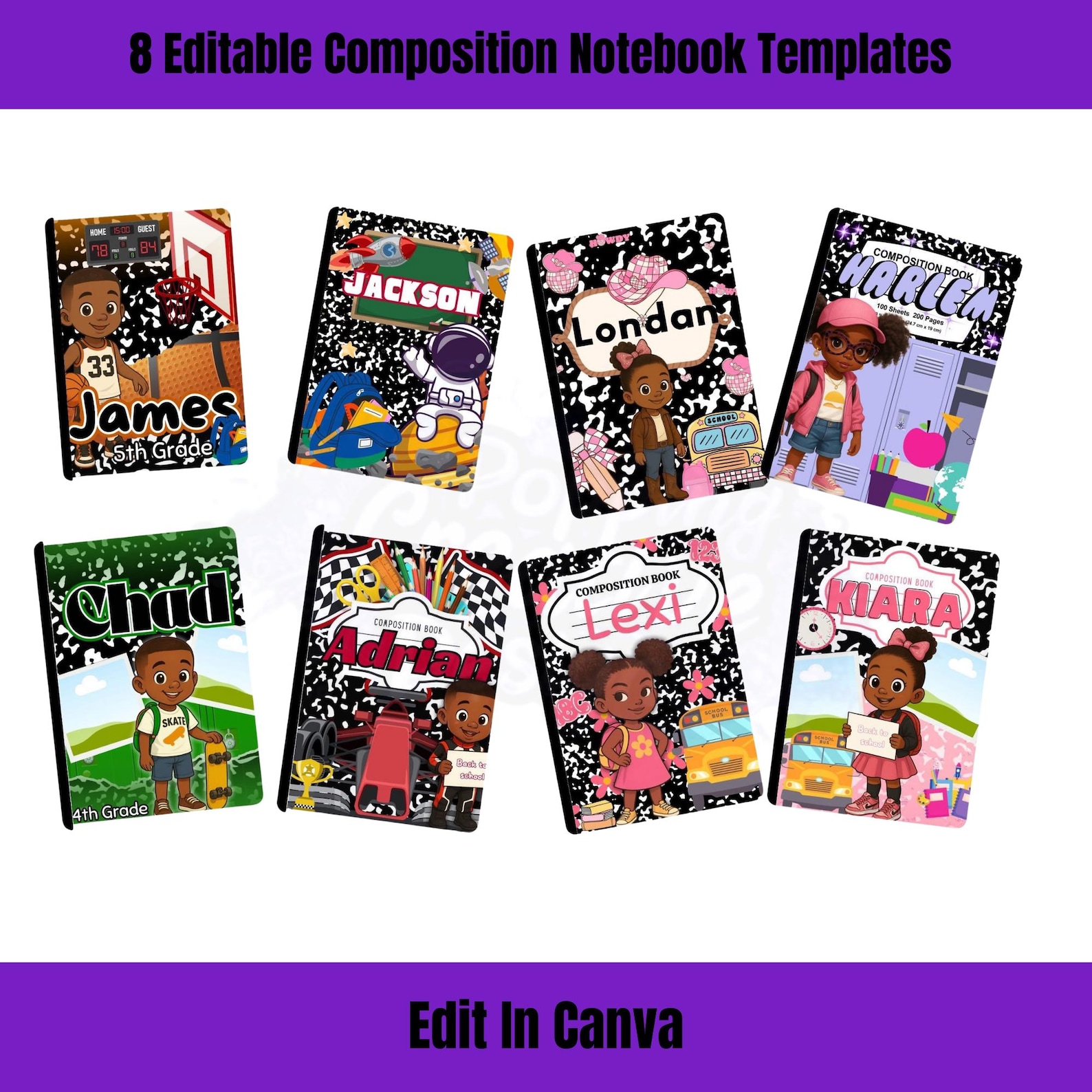 Editable Composition Notebook Cover Templates: Back to School Canva ...