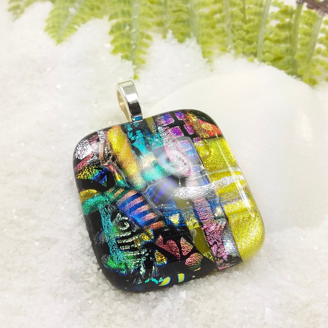Fused glass dichroic jewelry dichroic pendant rainbow | Etsy