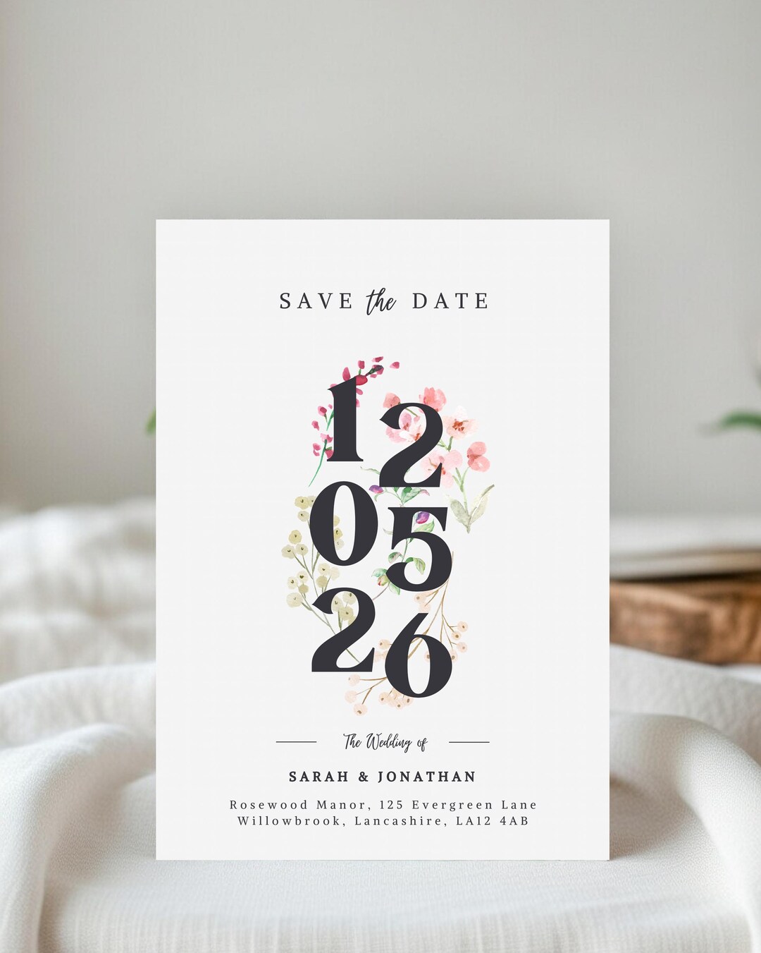 Bold Date Focused Floral Colourful Save the Date Canva Template ...